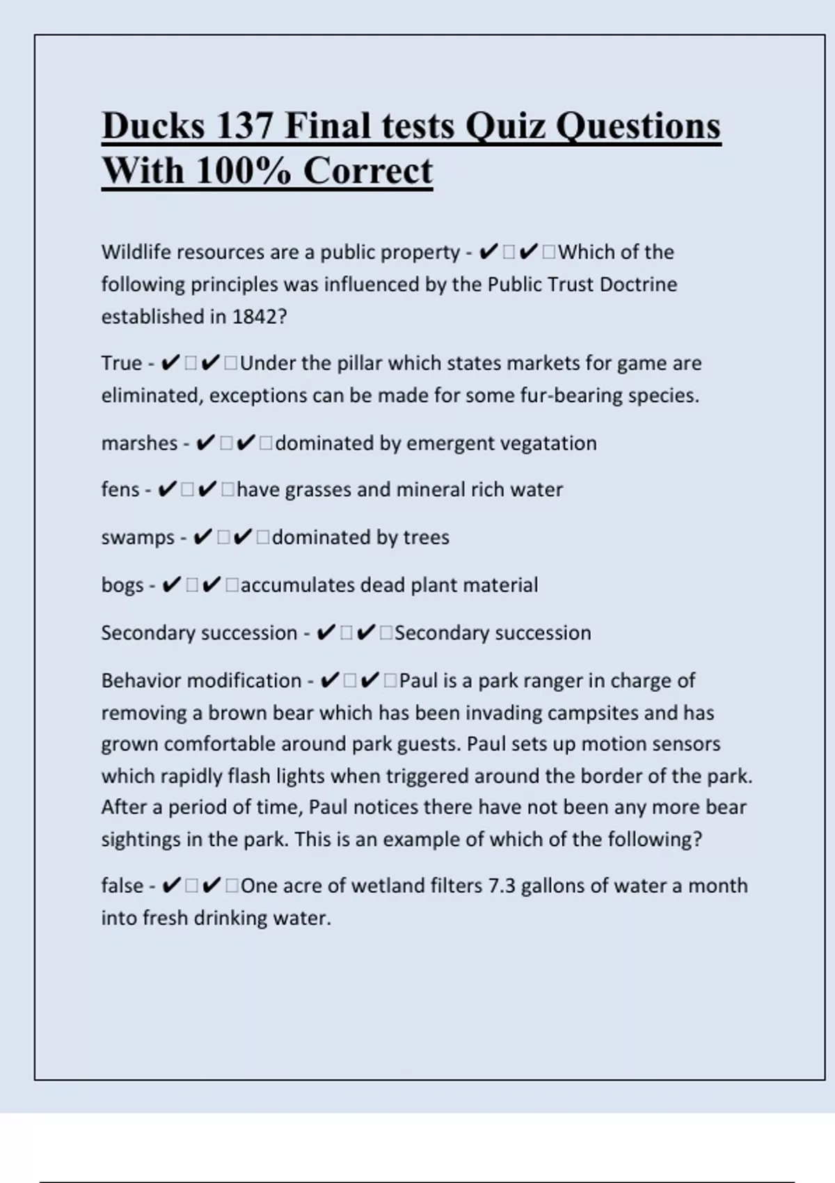 Ducks 137 Final tests Quiz Questions With 100% Correct - Ducks - Stuvia US
