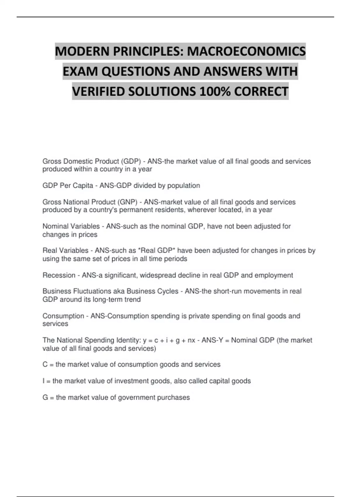 Modern Principles Macroeconomics Exam Questions And Answers Review Actual Exam Questions Bank