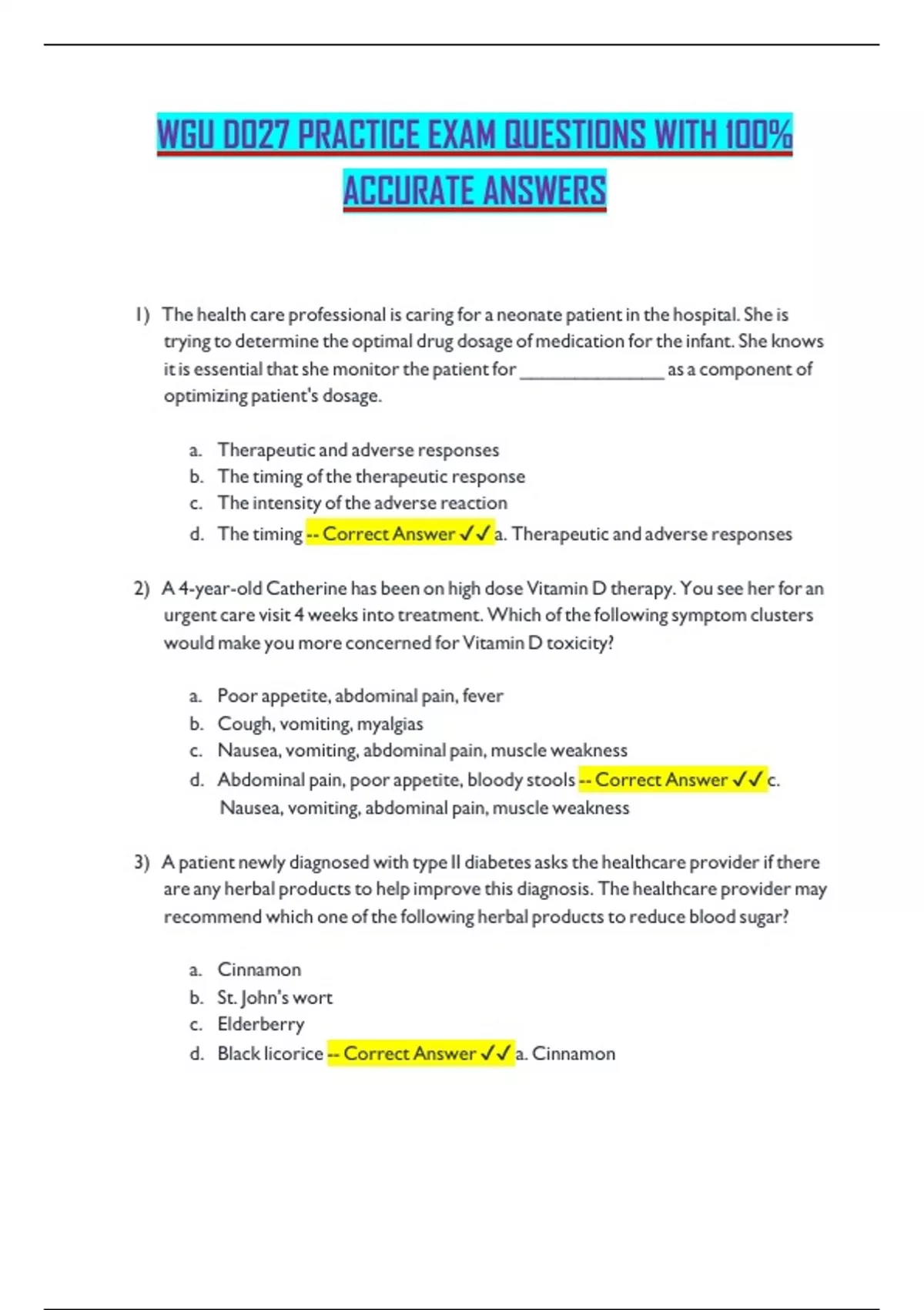 WGU D027 PRACTICE EXAM QUESTIONS WITH 100% ACCURATE ANSWERS - WGU D027 ...