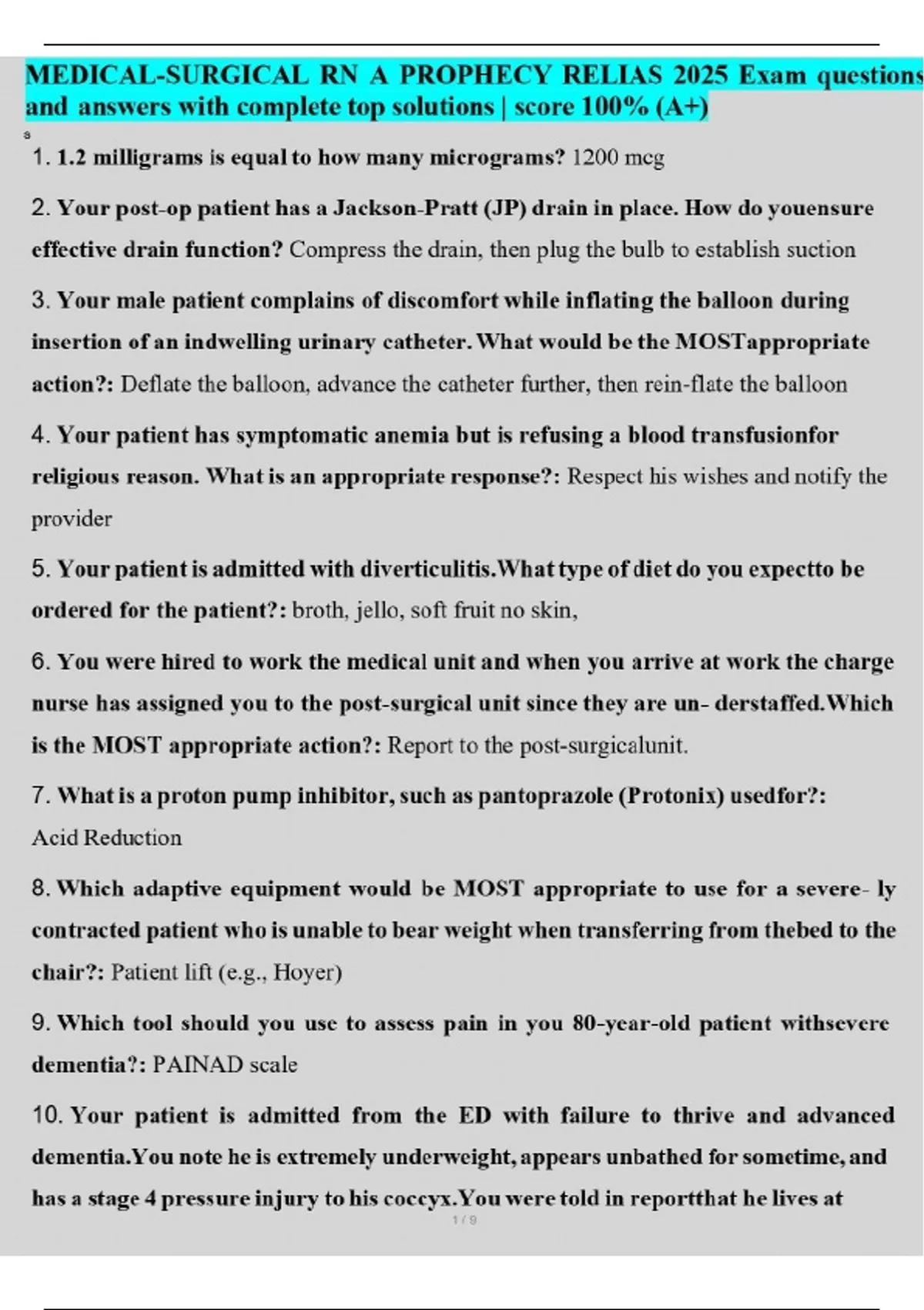 answers MEDICALwith-SURGICAL SURGICAL complete topRNRNsolutions ...