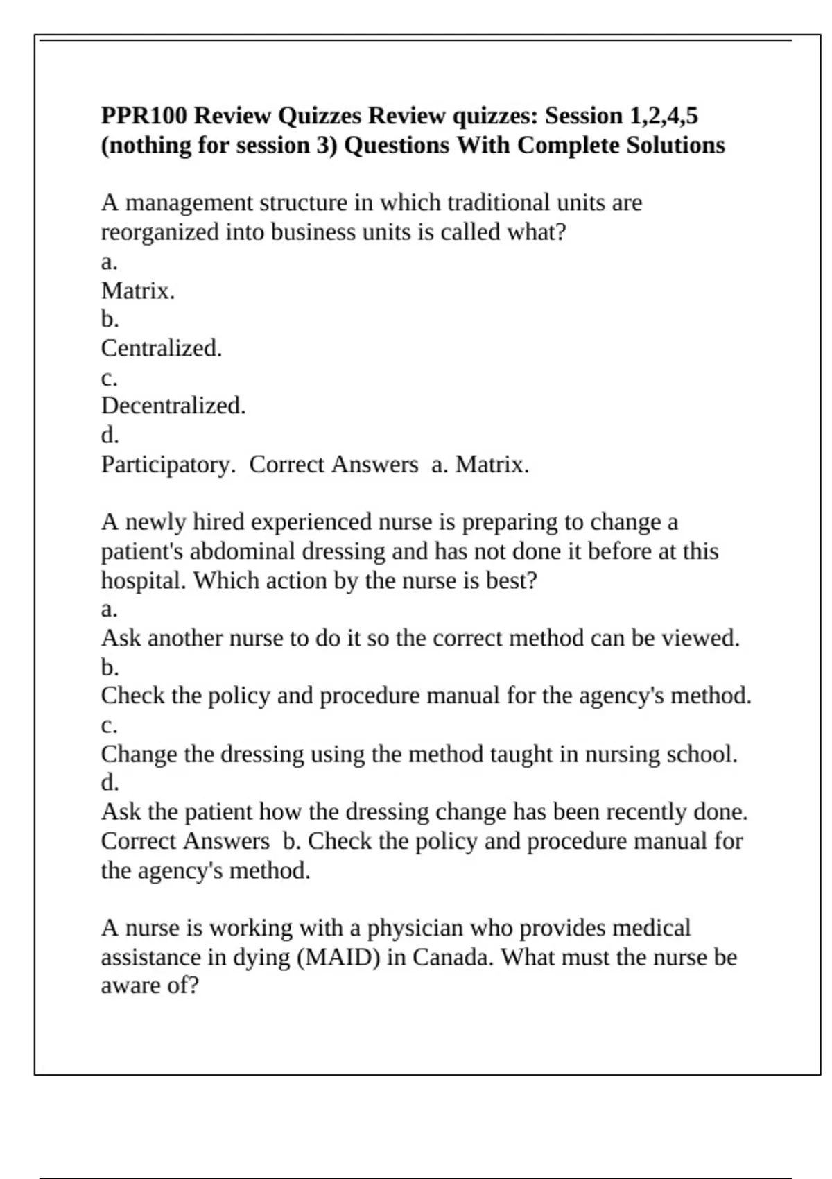 PPR100 Review Quizzes Review quizzes: Session 1,2,4,5 (nothing for ...