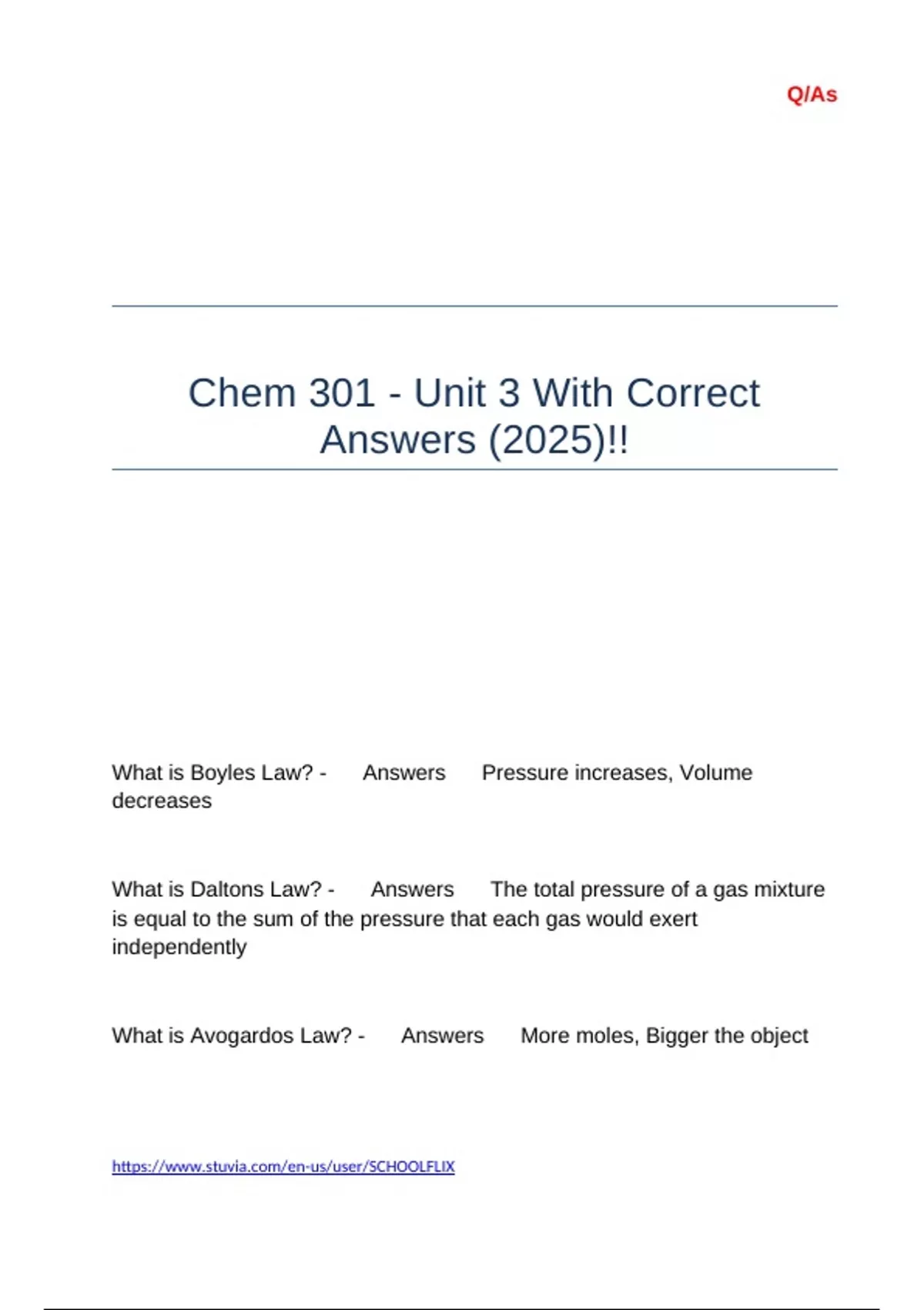Chem 301 - Unit 3 With Correct Answers (2025)!! - CHEM 301 - Stuvia US