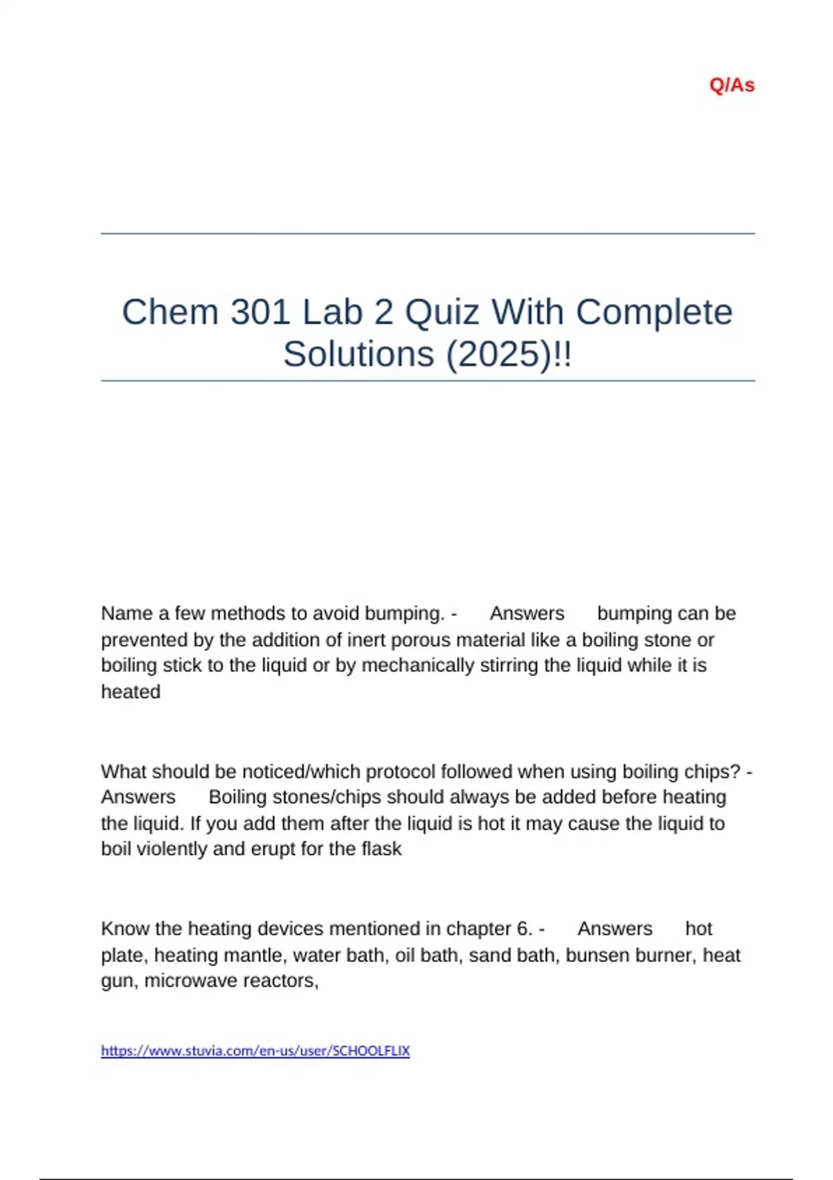 Chem 301 Lab 2 Quiz With Complete Solutions (2025)!! - CHEM 301 - Stuvia US