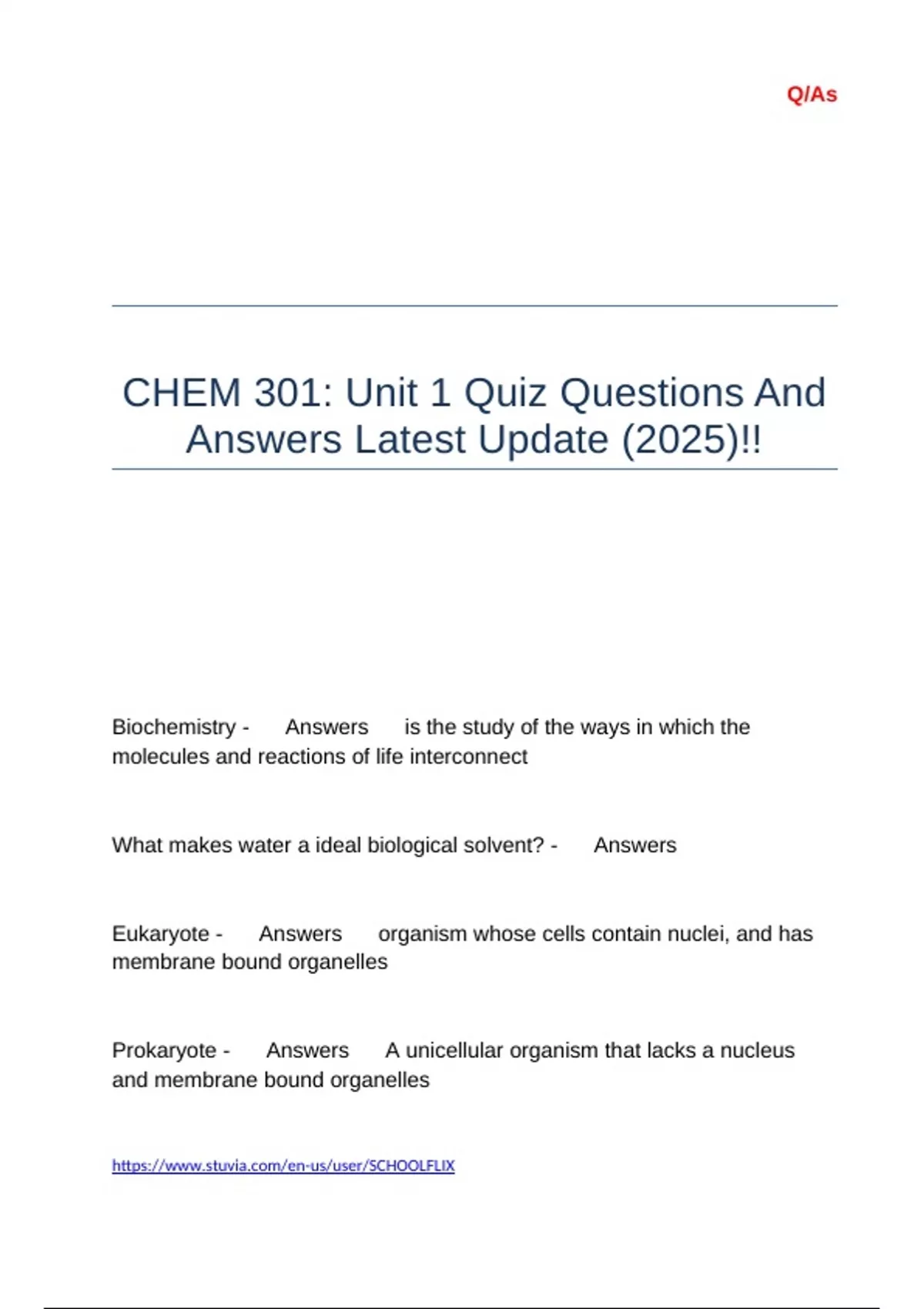 CHEM 301 Unit 1 Quiz Questions And Answers Latest Update (2025 ...