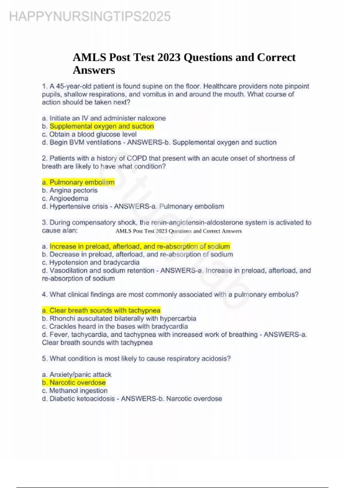 TEST BANK for Amls Post - Test Questions and Correct answers, Updated ...