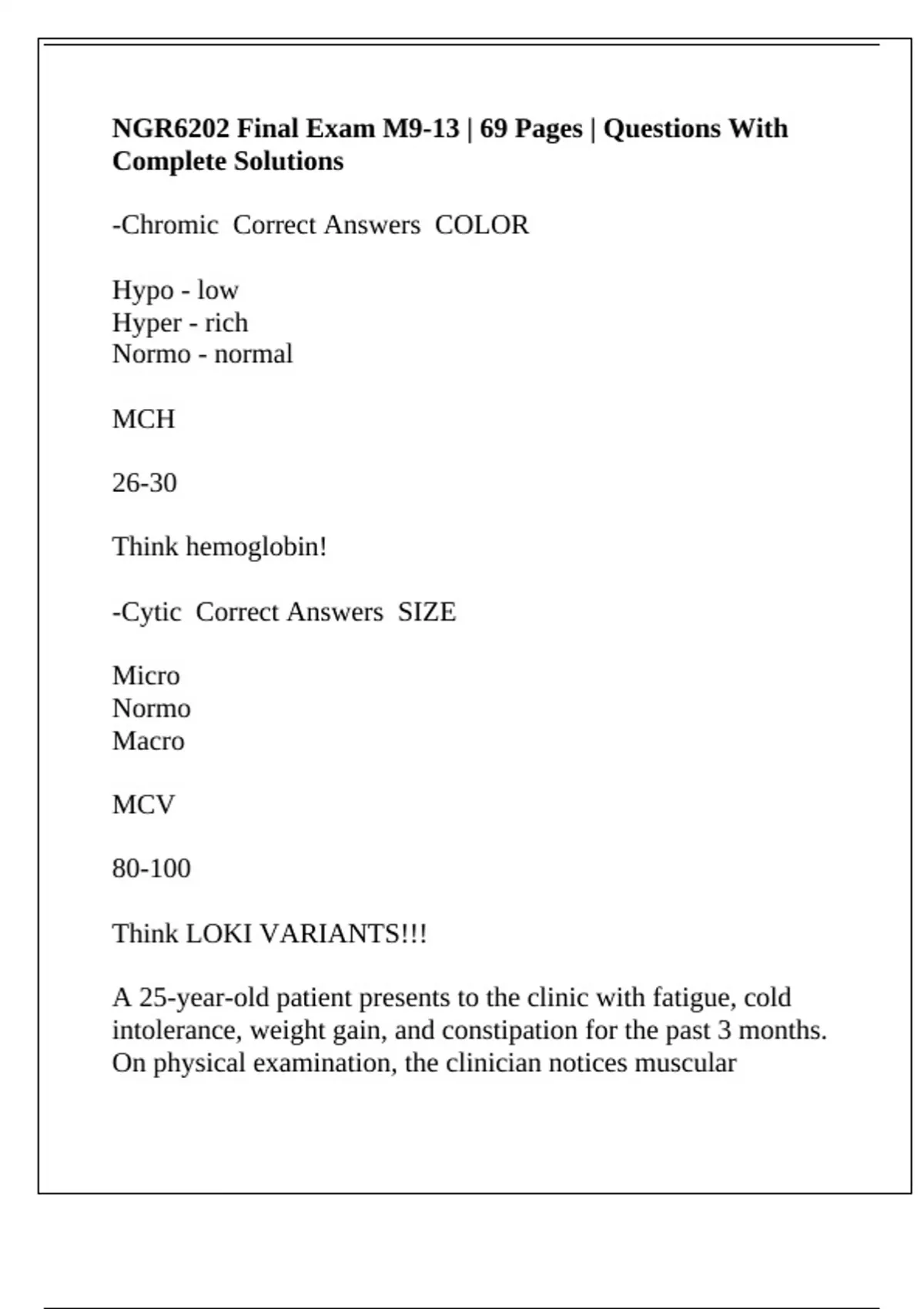 NGR6202 Final Exam M9-13 | 69 Pages | Questions With Complete Solutions - NGR 6202 - Stuvia US