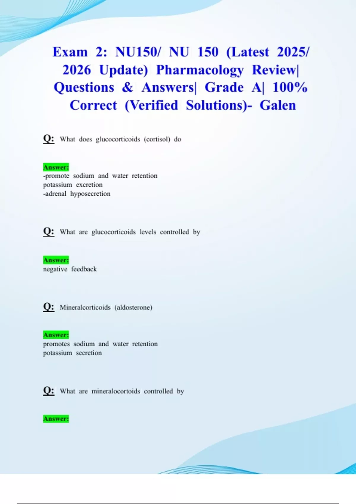 Exam 2: NU150/ NU 150 (Latest 2025/ 2026 Update) Pharmacology Review ...