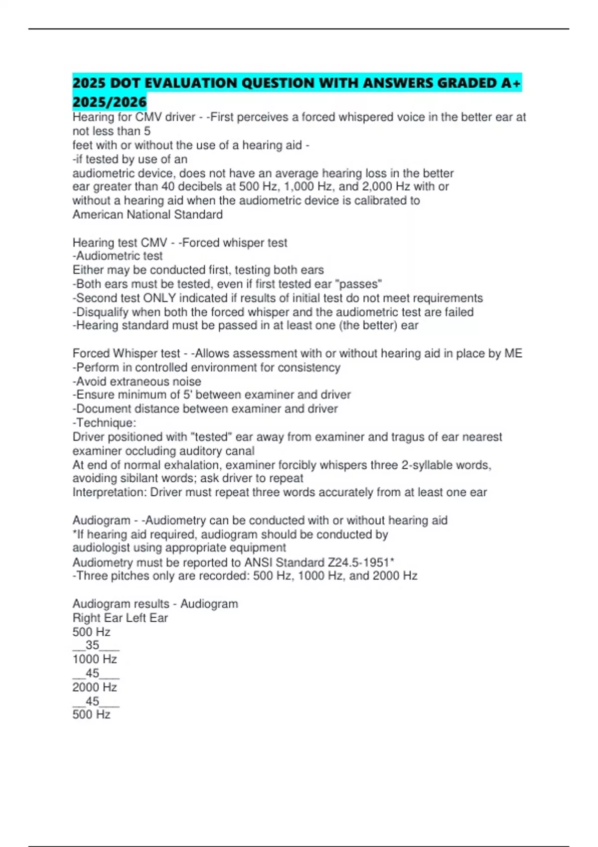 2025 DOT EXAM QUESTIONS WITH ANSWERS GRADED A+ 2025/2026 - DOT - Stuvia US