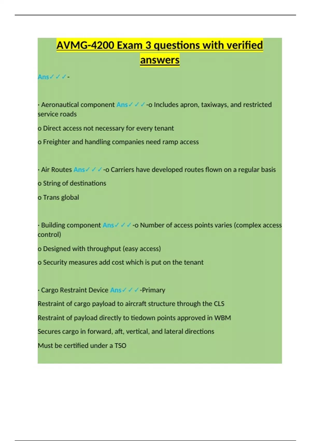 AVMG-4200 Exam 3 questions with verified answers - AVMG - Stuvia US