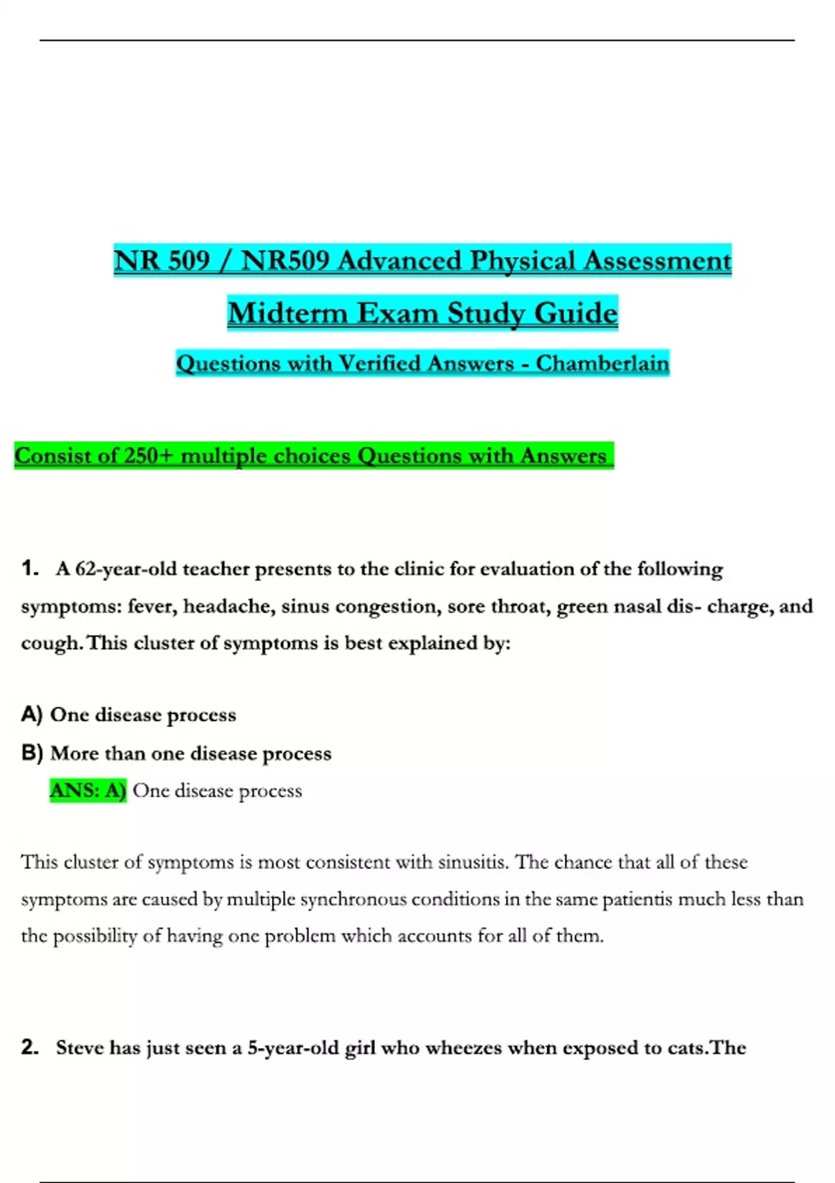 NR 509 / NR509 Advanced Physical Assessment Midterm Exam Study Guide ...