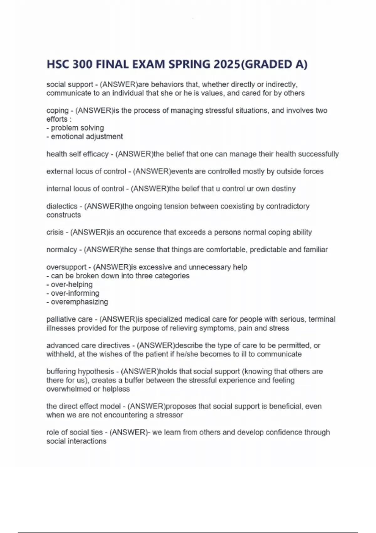 HSC 300 FINAL EXAM SPRING 2025(GRADED A) - HSC- 300 - Stuvia US
