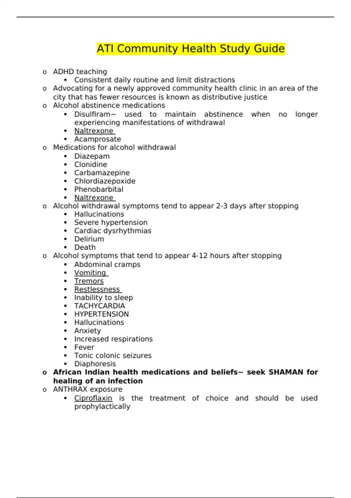 ATI Community Health Exam Study Guide (V1) (Latest, ) - ATI - Stuvia US