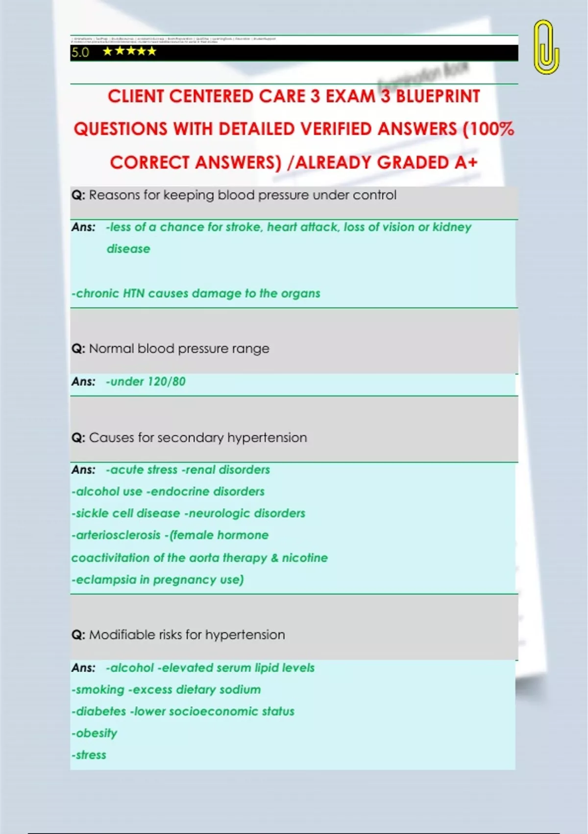 CLIENT CENTERED CARE 3 EXAM 3 BLUEPRINT QUESTIONS WITH DETAILED ...