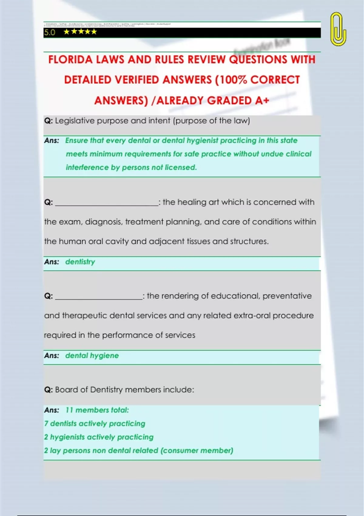 FLORIDA LAWS AND RULES REVIEW QUESTIONS WITH DETAILED VERIFIED ANSWERS ...