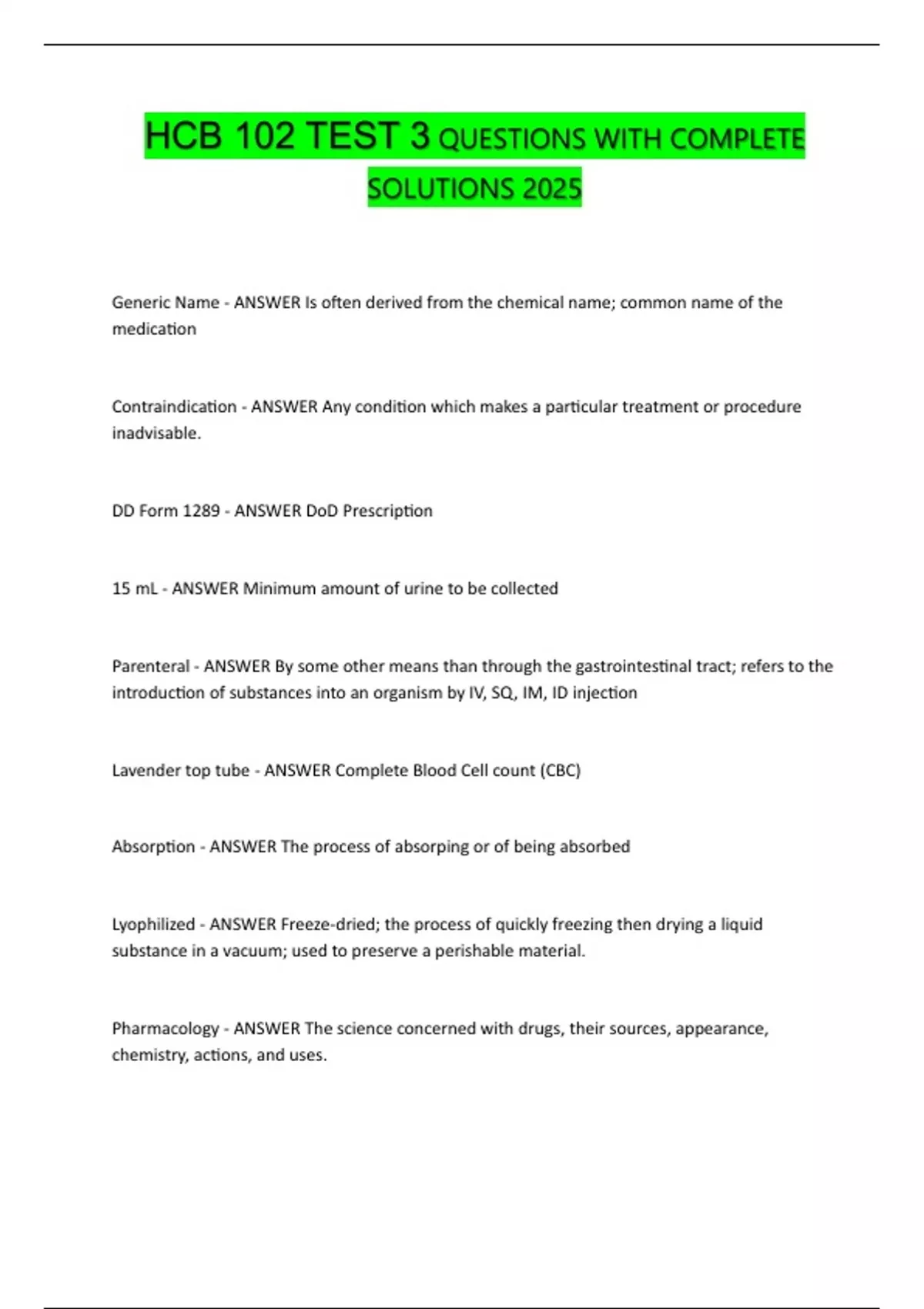 HCB 102 TEST 3 QUESTIONS WITH COMPLETE SOLUTIONS 2025. - HCB 102 ...