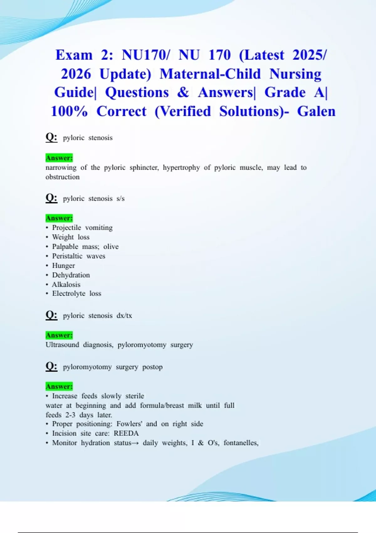 Exam 2: NU170/ NU 170 (Latest 2025/ 2026 Update) Maternal-Child Nursing ...