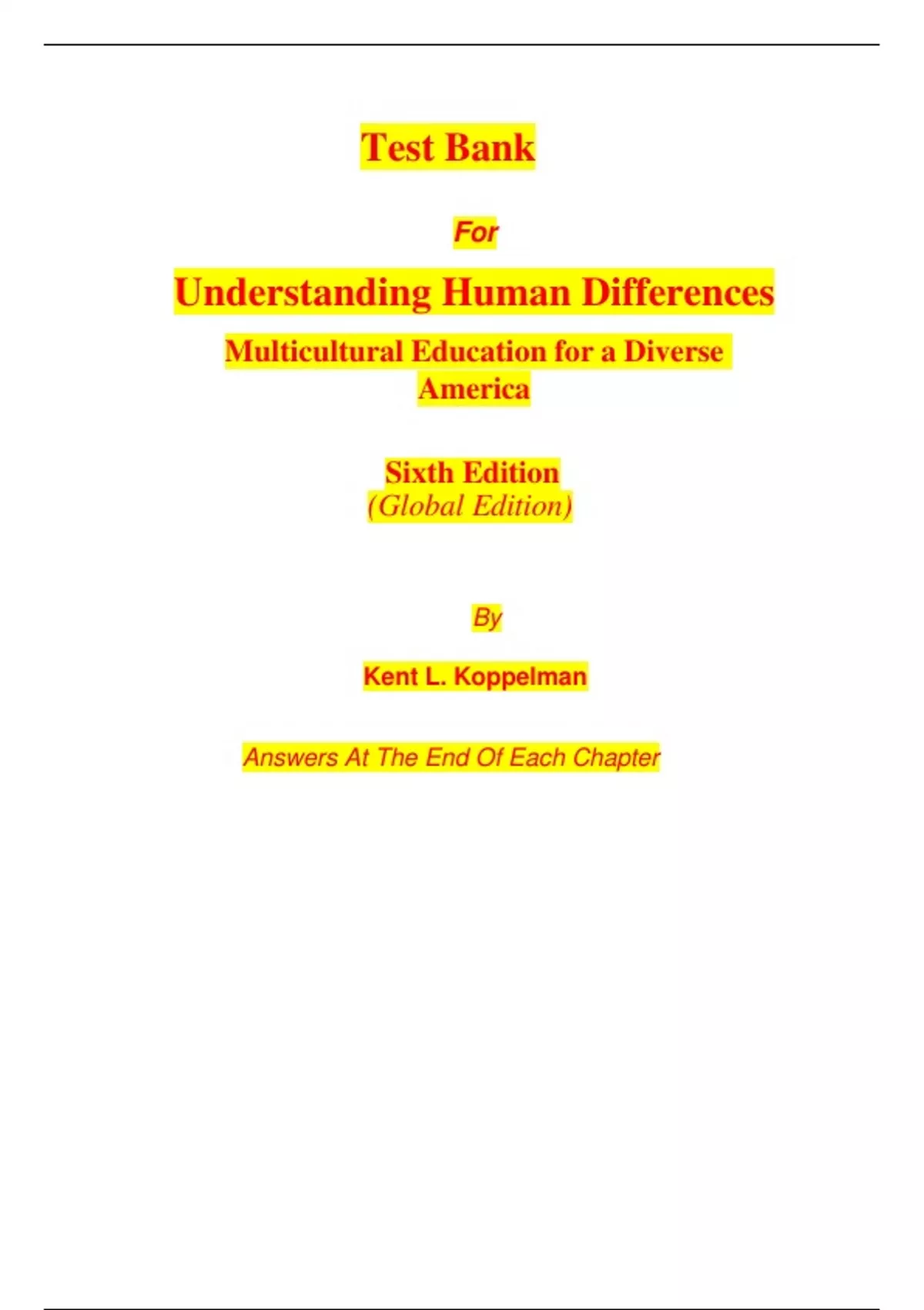 Test Bank For Understanding Human Differences Multicultural Education ...