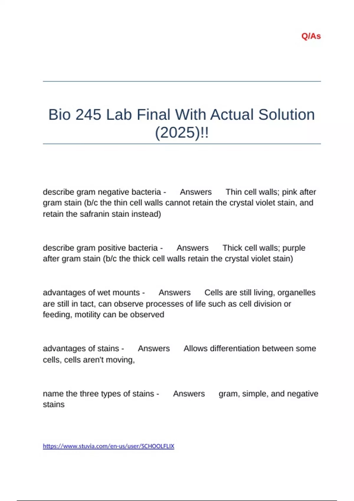 Bio 245 Lab Final With Actual Solution (2025)!! - Bio 245 - Stuvia US