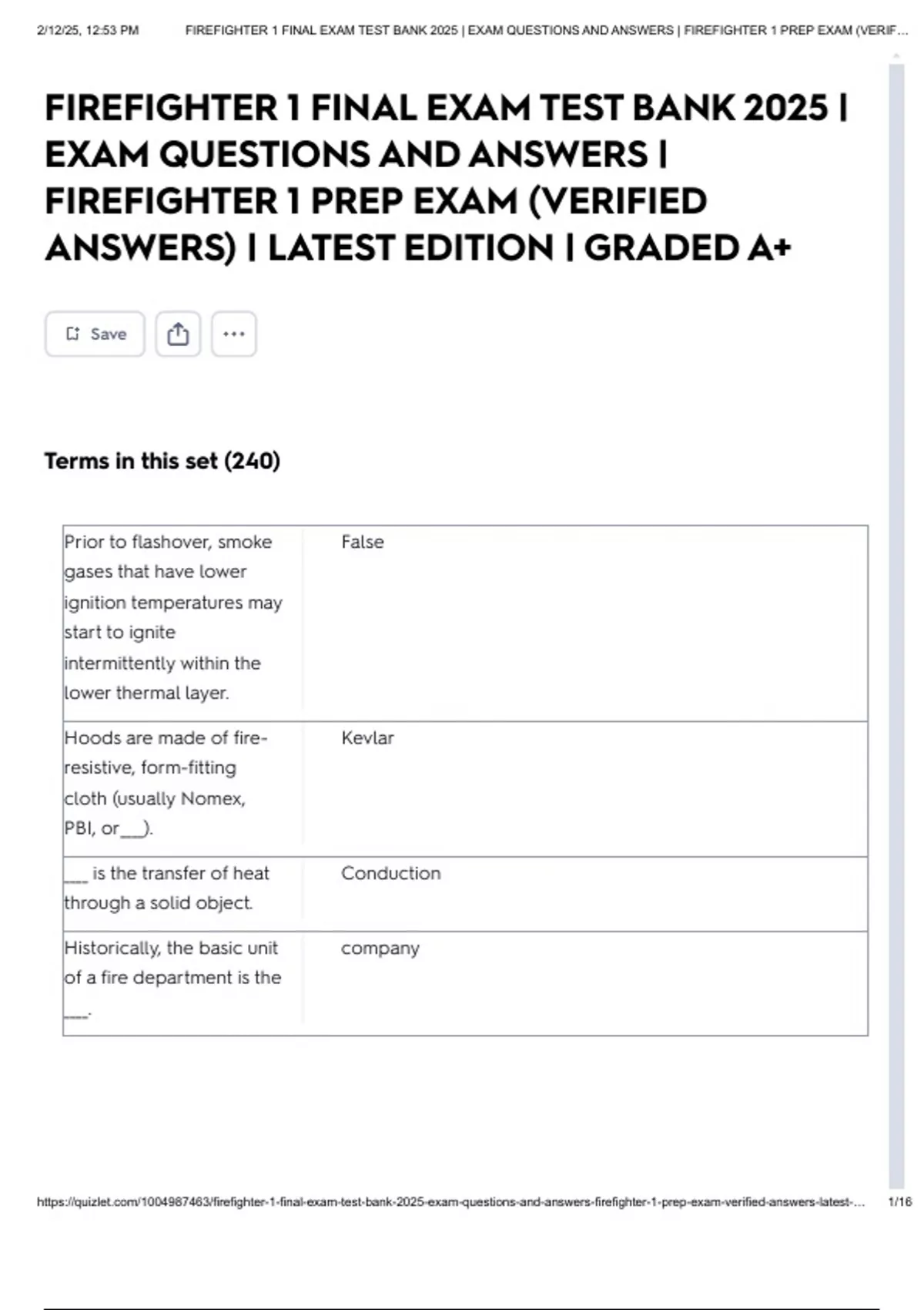 FIREFIGHTER 1 FINAL EXAM TEST BANK 2025 | EXAM QUESTIONS AND ANSWERS ...