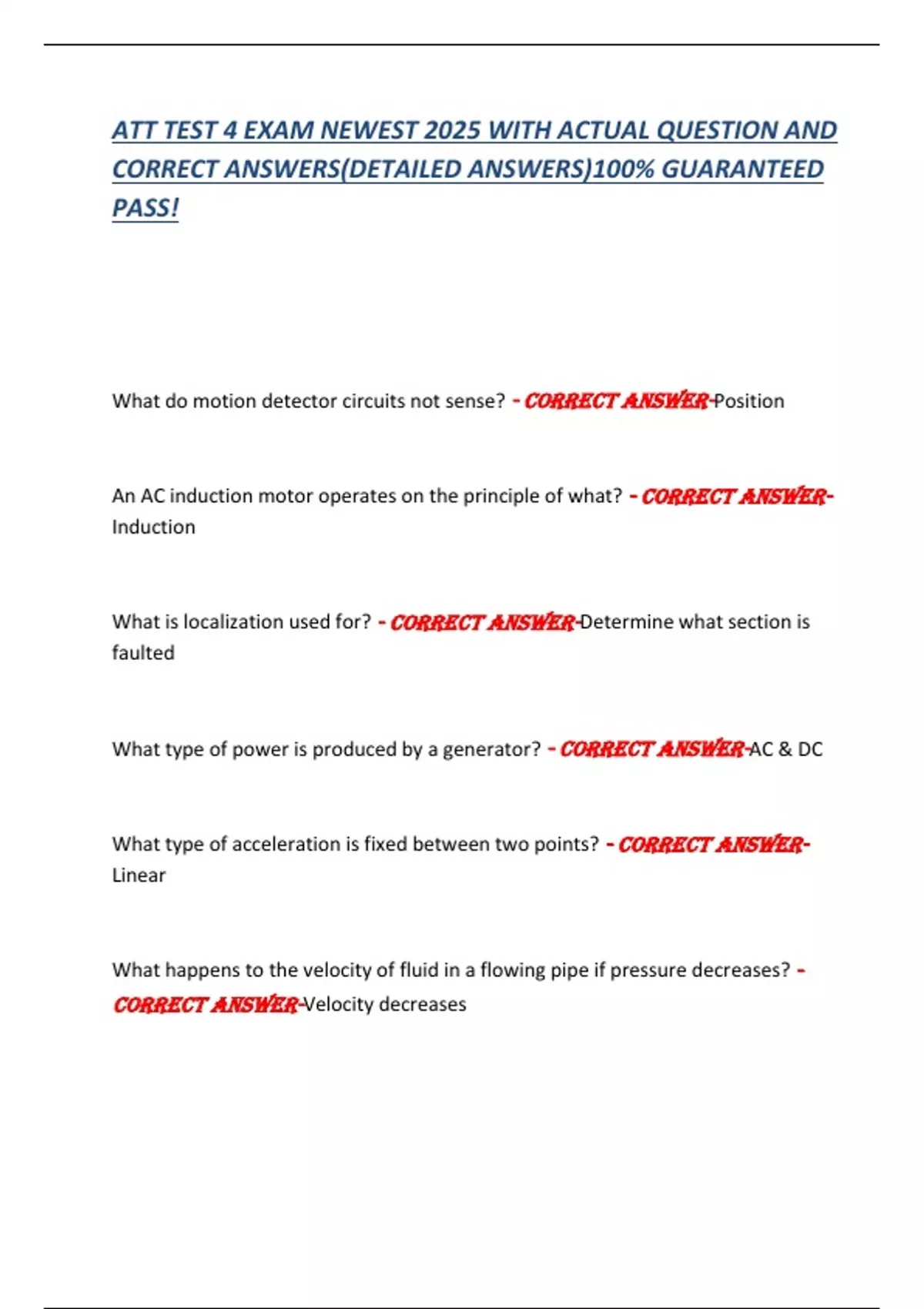 ATT TEST 4 EXAM NEWEST 2025 WITH ACTUAL QUESTION AND CORRECT ANSWERS ...