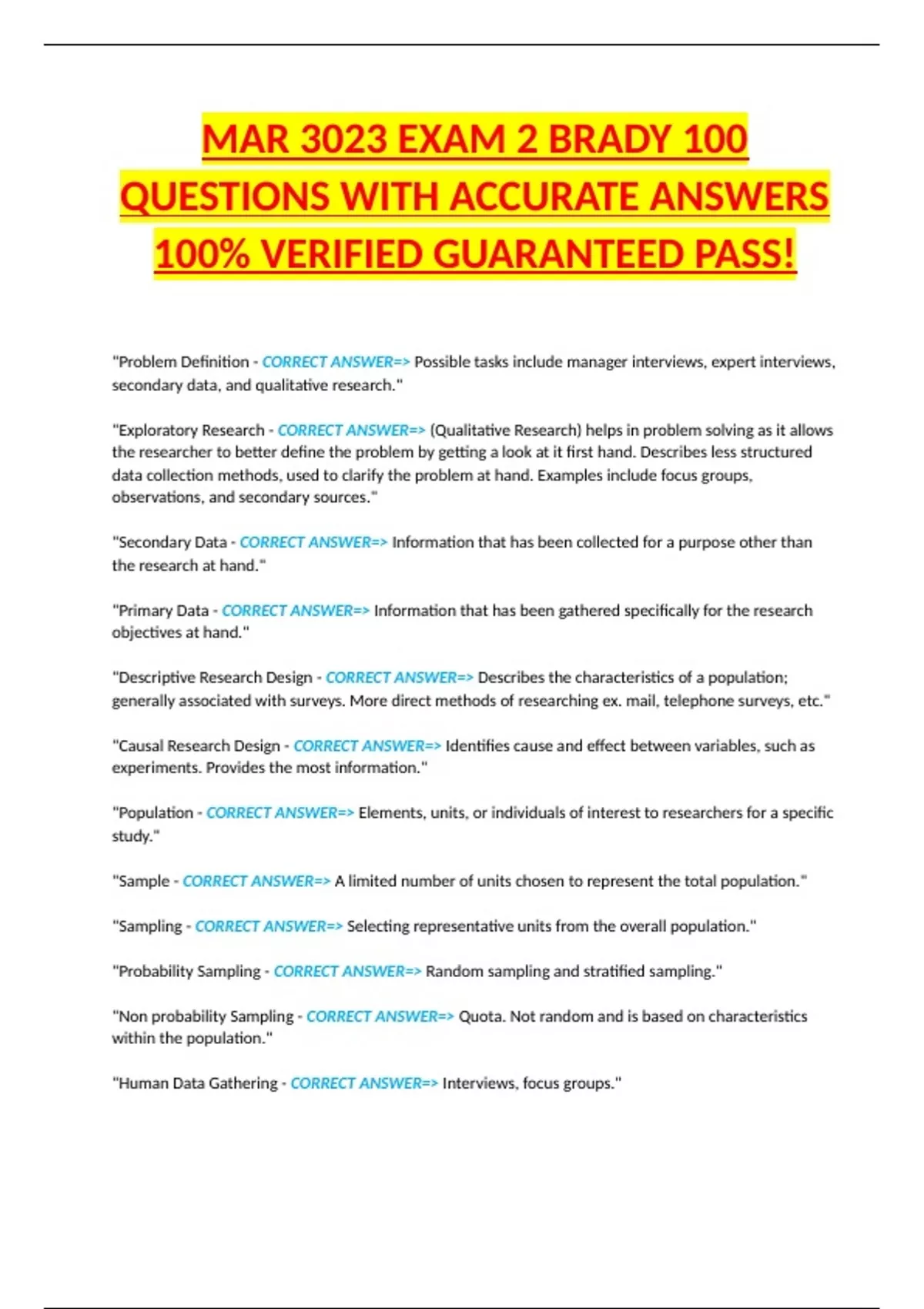 MAR 3023 EXAM 2 BRADY 100 QUESTIONS WITH ACCURATE ANSWERS 100% VERIFIED ...