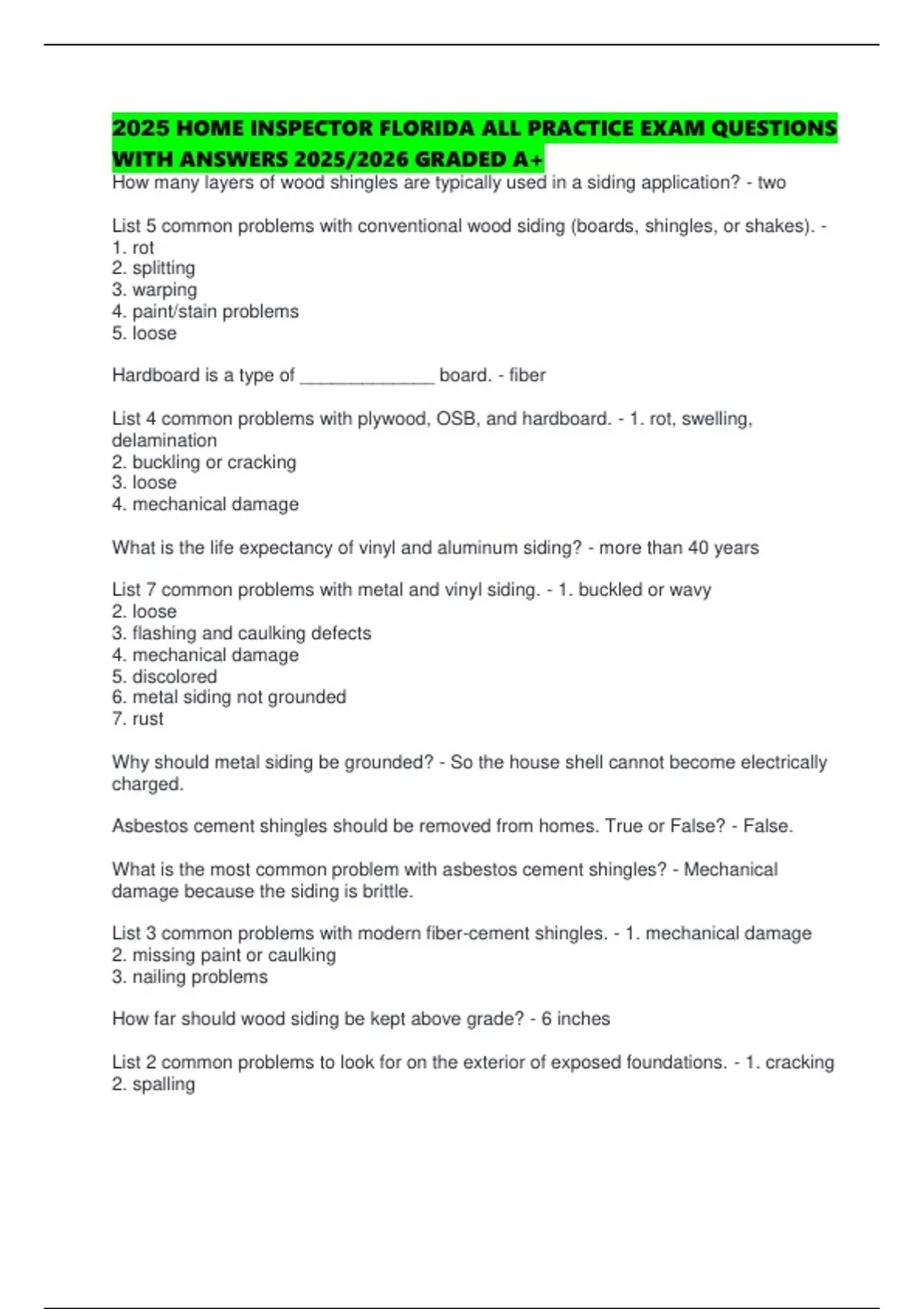 2025 HOME INSPECTOR FLORIDA ALL PRACTICE EXAM QUESTIONS WITH ANSWERS ...