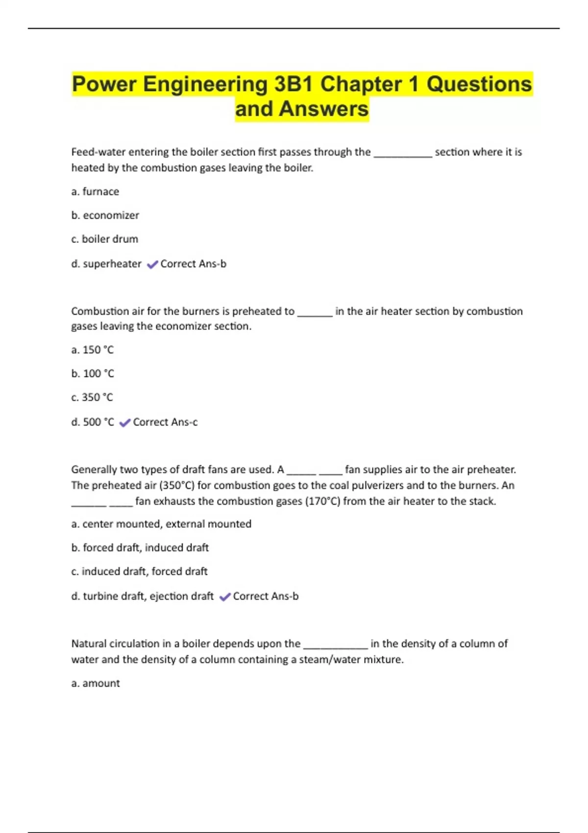 Power Engineering 3B1 Chapter 1 Questions and Answers - Power Engineering - Stuvia US