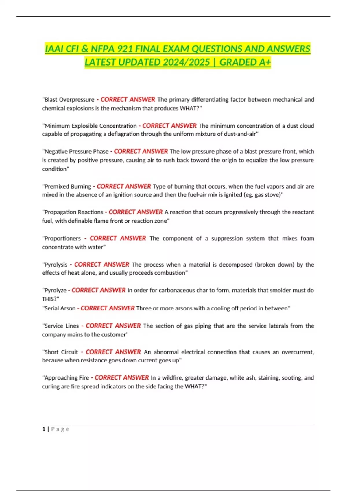 IAAI CFI & NFPA 921 FINAL EXAM QUESTIONS AND ANSWERS LATEST UPDATED ...