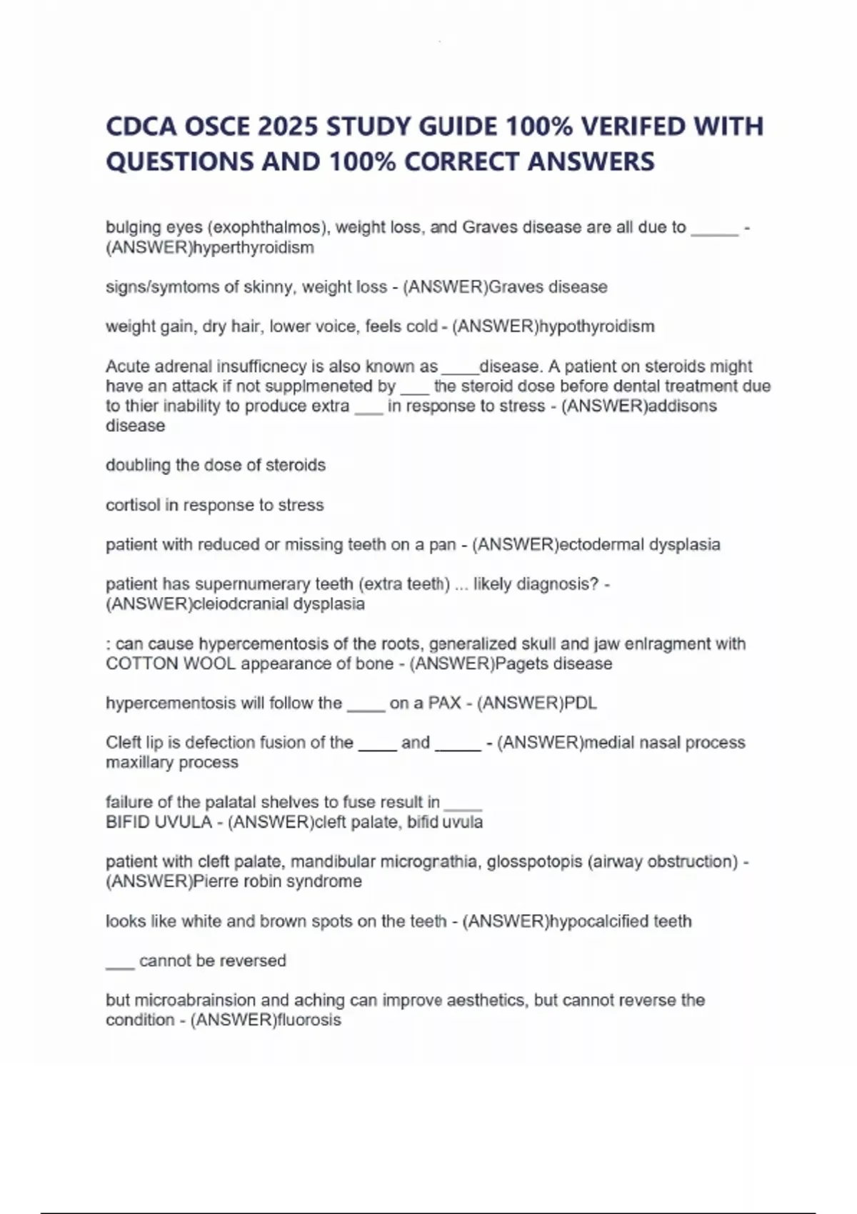 CDCA OSCE 2025 STUDY GUIDE 100% VERIFED WITH QUESTIONS AND 100% CORRECT ...
