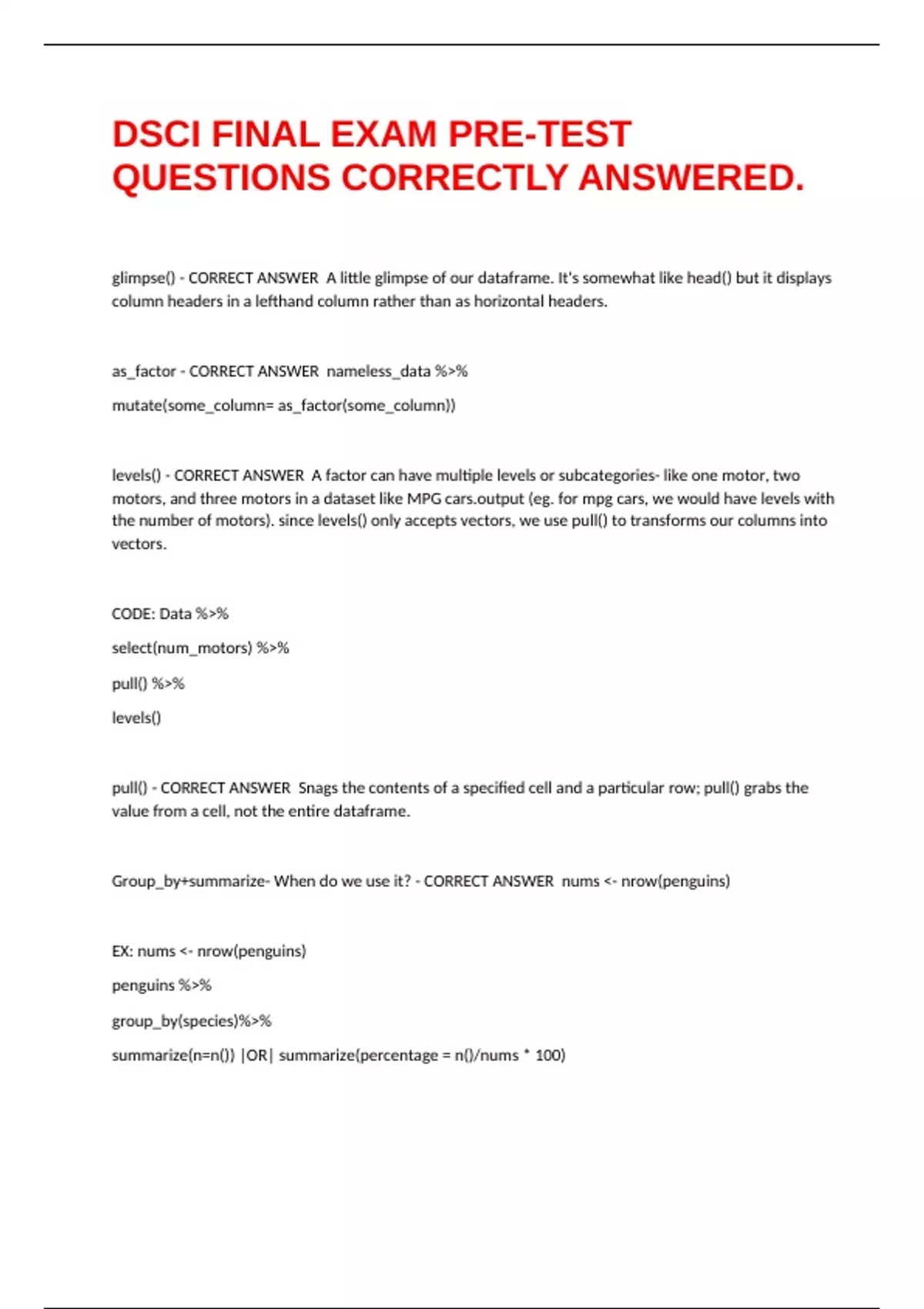 DSCI FINAL EXAM PRE-TEST QUESTIONS CORRECTLY ANSWERED. - DSCI - Stuvia US