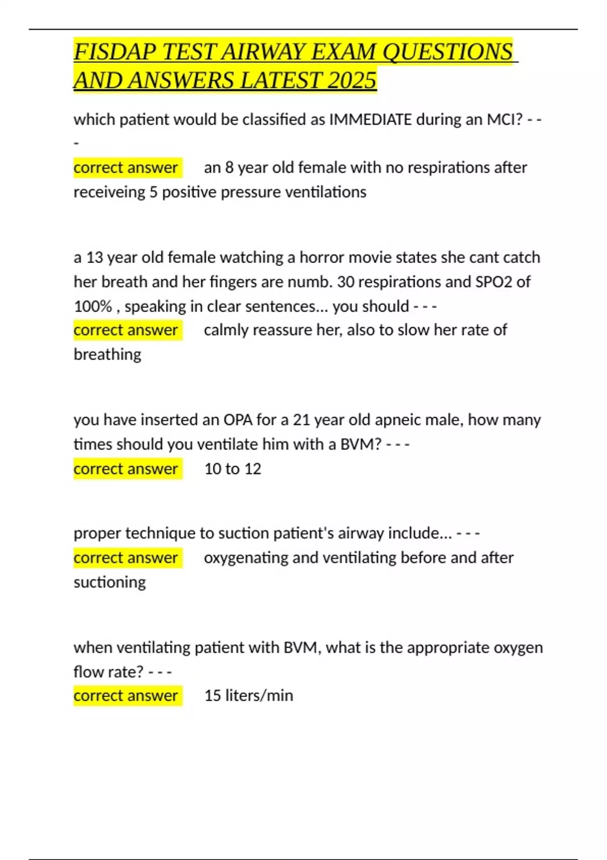 FISDAP TEST AIRWAY EXAM QUESTIONS AND ANSWERS LATEST 2025.docx - FISDAP ...