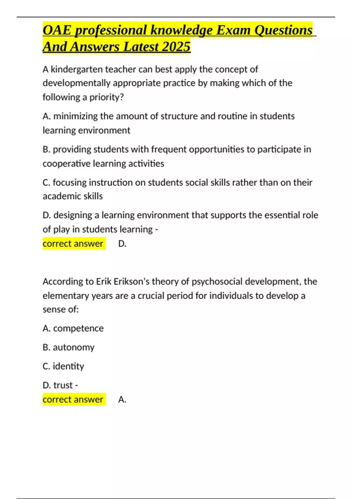 OAE professional knowledge Exam Questions And Answers Latest 2025.docx ...
