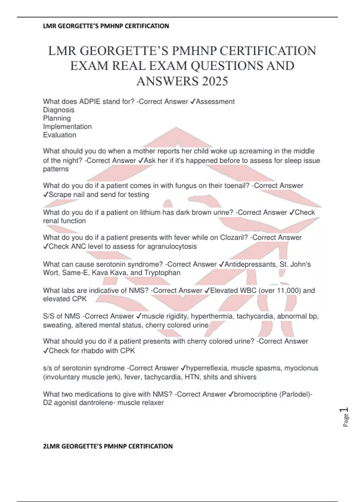 LMR GEORGETTE’S PMHNP CERTIFICATION EXAM REAL EXAM QUESTIONS AND ANSWERS 2025 - LMR GEORGETTE’S ...