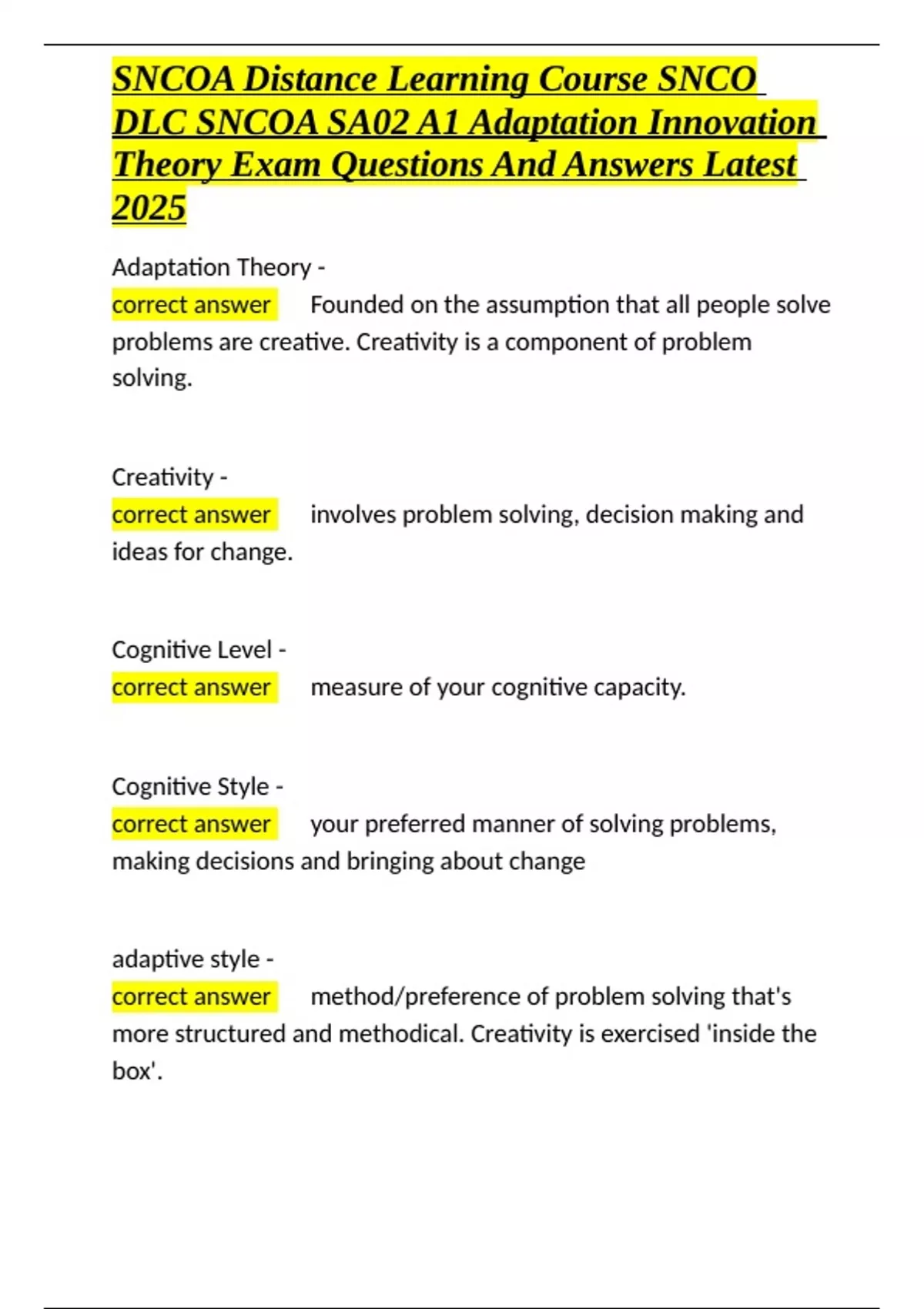 SNCOA Distance Learning Course SNCO DLC SNCOA SA02 A1 Adaptation ...