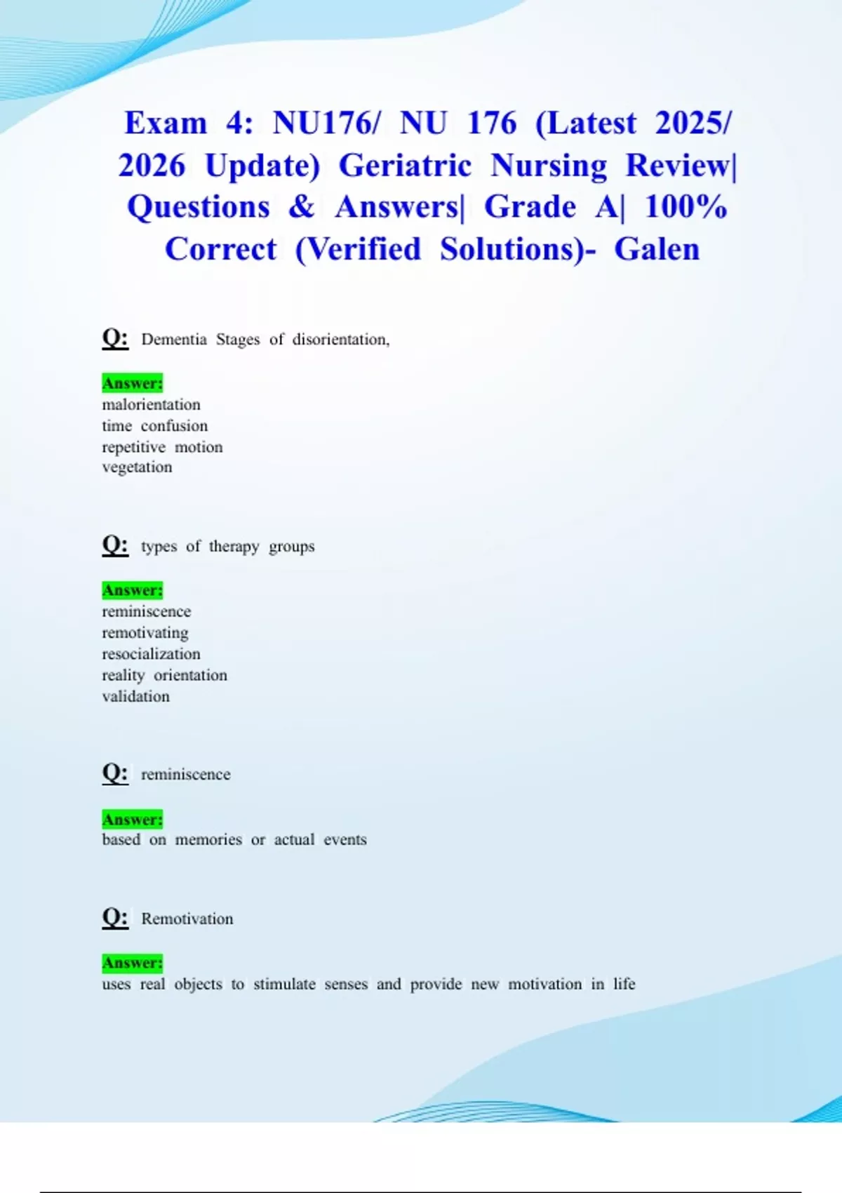 Exam 1,Exam 2,Exam 3 & Exam 4: NU176/ NU 176 (Latest 2025/ 2026 Updates ...