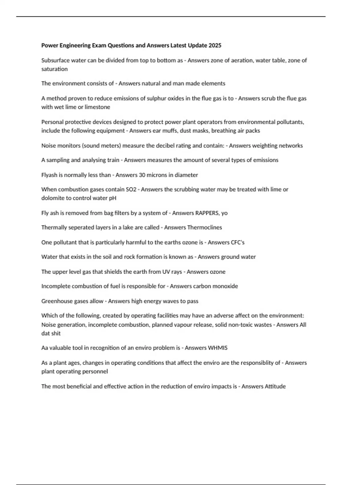 Power Engineering Exam Questions and Answers Latest Update 2025 - Power ...