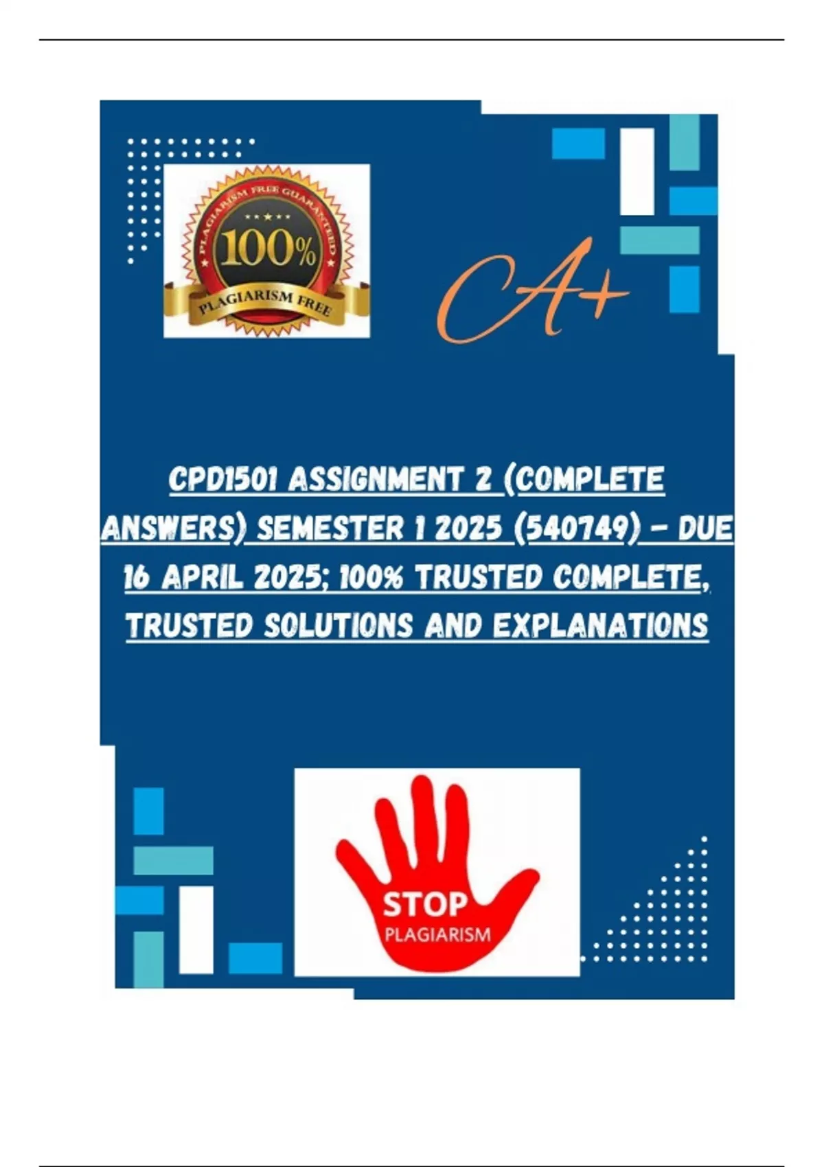 CPD1501 Assignment 2 (COMPLETE ANSWERS) Semester 1 2025 (540749) - DUE 16 April 2025 - CPD1501 ...
