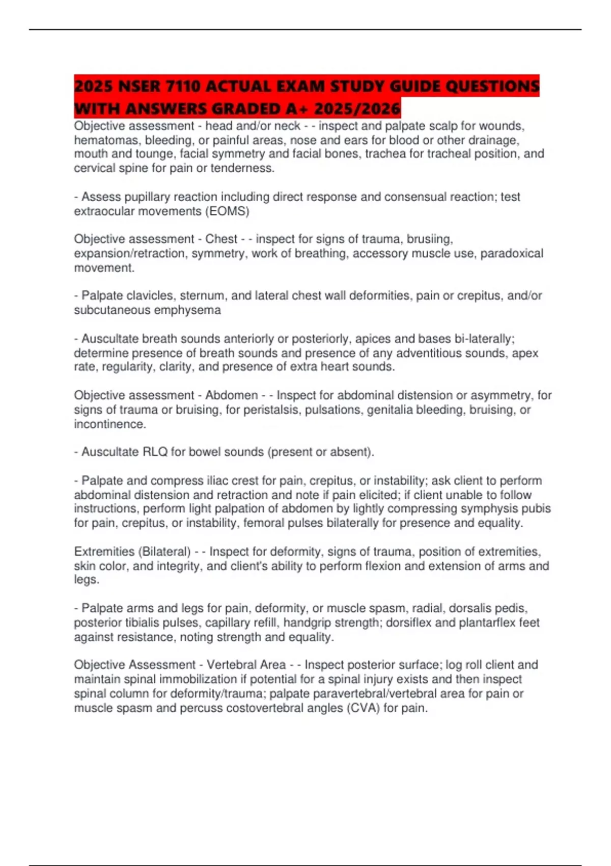 2025 NSER 7110 ACTUAL EXAM STUDY GUIDE QUESTIONS WITH ANSWERS GRADED A+ ...