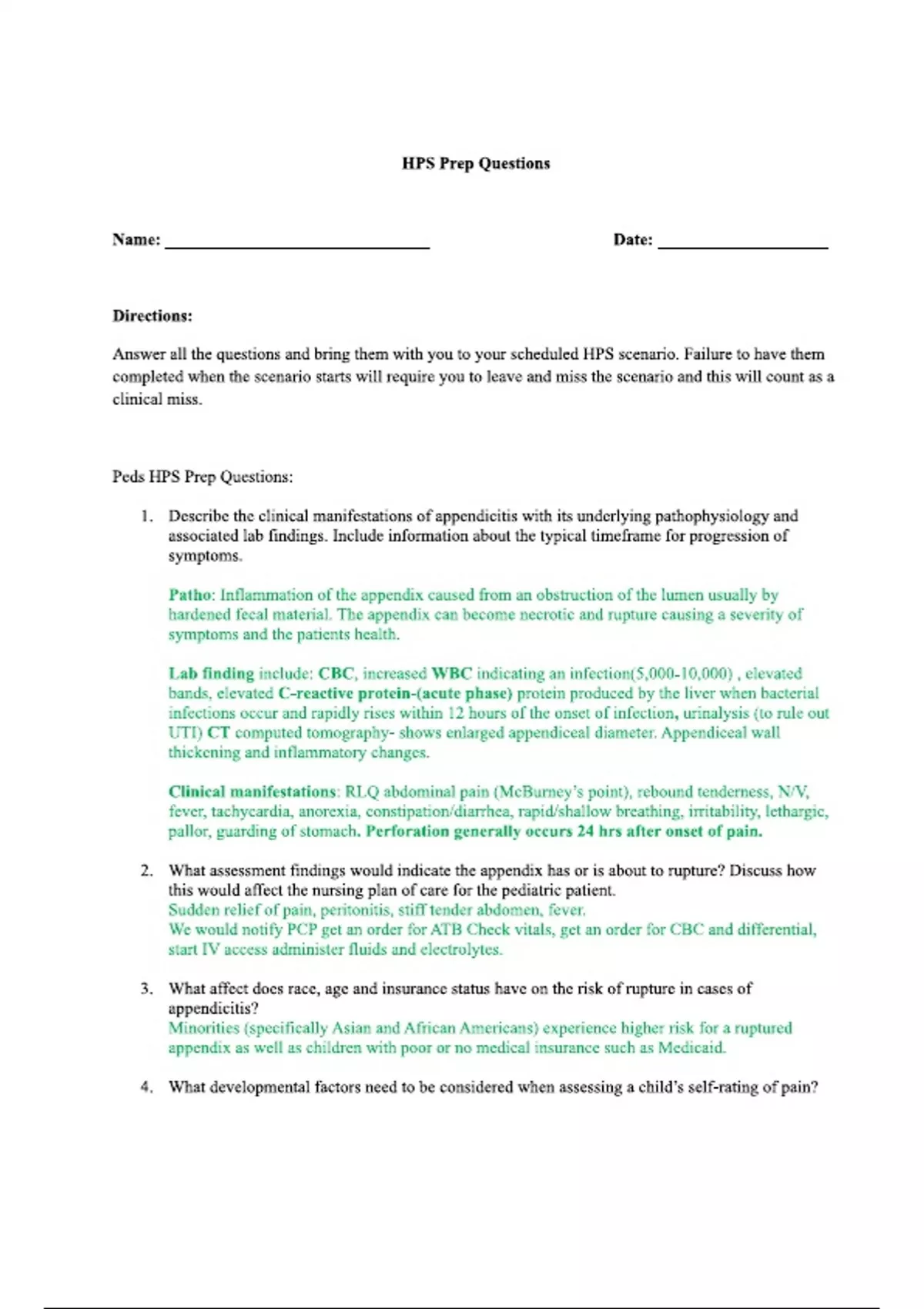 Pediatrics Hps prep questions with complete answers latest update ...