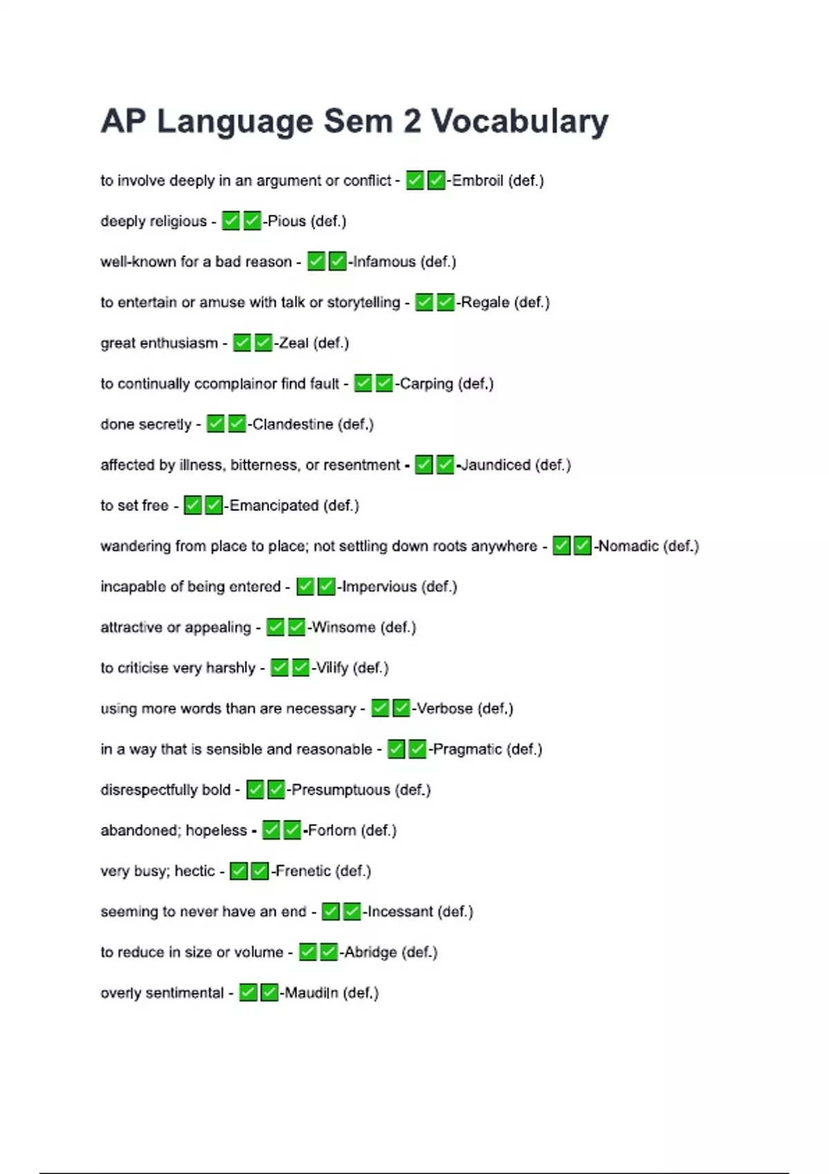AP Language Sem 2 Vocabulary Exam Questions - (Exam Elaborations ...