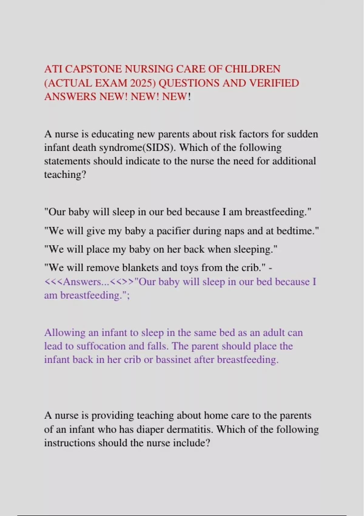 ATI CAPSTONE NURSING CARE OF CHILDREN (ACTUAL EXAM 2025) QUESTIONS AND ...