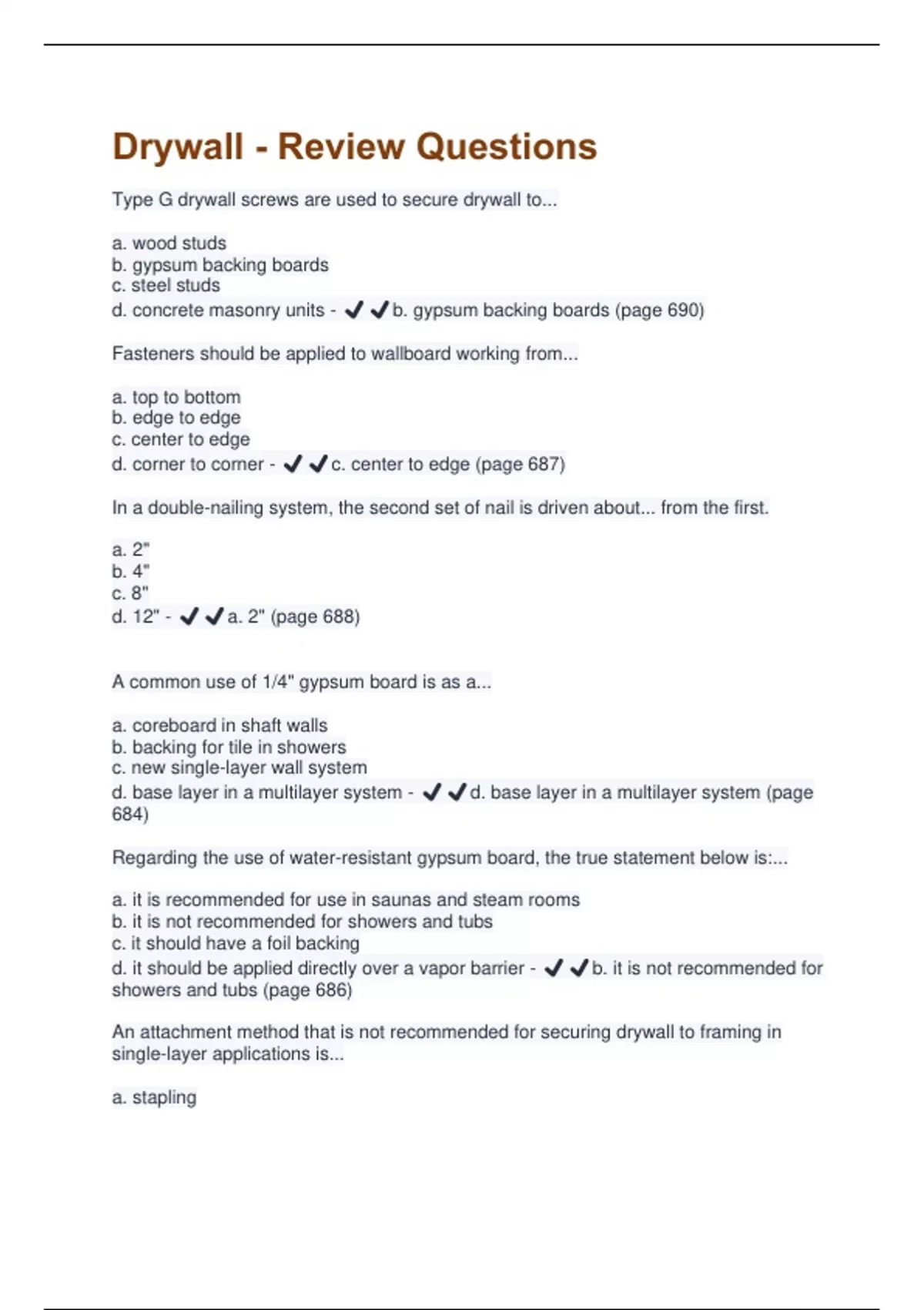 Drywall - Review Questions With 100% Correct Answers!! - Drywall ...