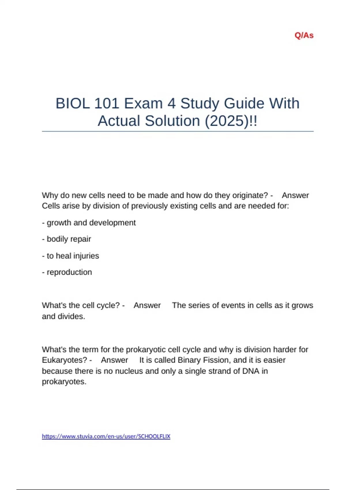 BIOL 101 Exam 4 Study Guide With Actual Solution (2025)!! - BIOL 101 - Stuvia US