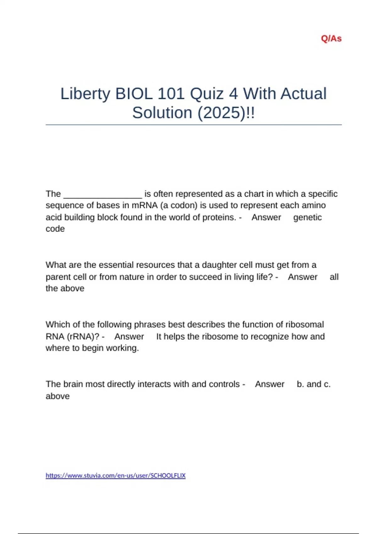 Liberty BIOL 101 Quiz 4 With Actual Solution (2025)!! - BIOL 101 - Stuvia US