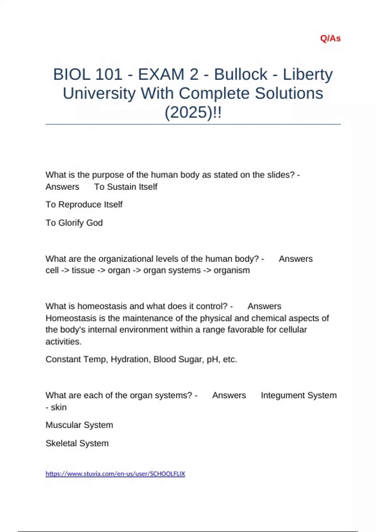 BIOL 101 - EXAM 2 - Bullock - Liberty University With Complete Solutions (2025)!! - BIOL 101 ...