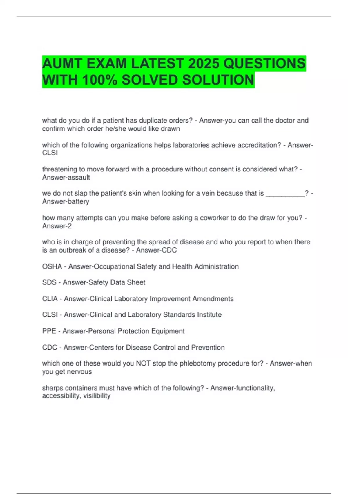AUMT EXAM LATEST 2025 QUESTIONS WITH 100% SOLVED SOLUTION - AUMT ...