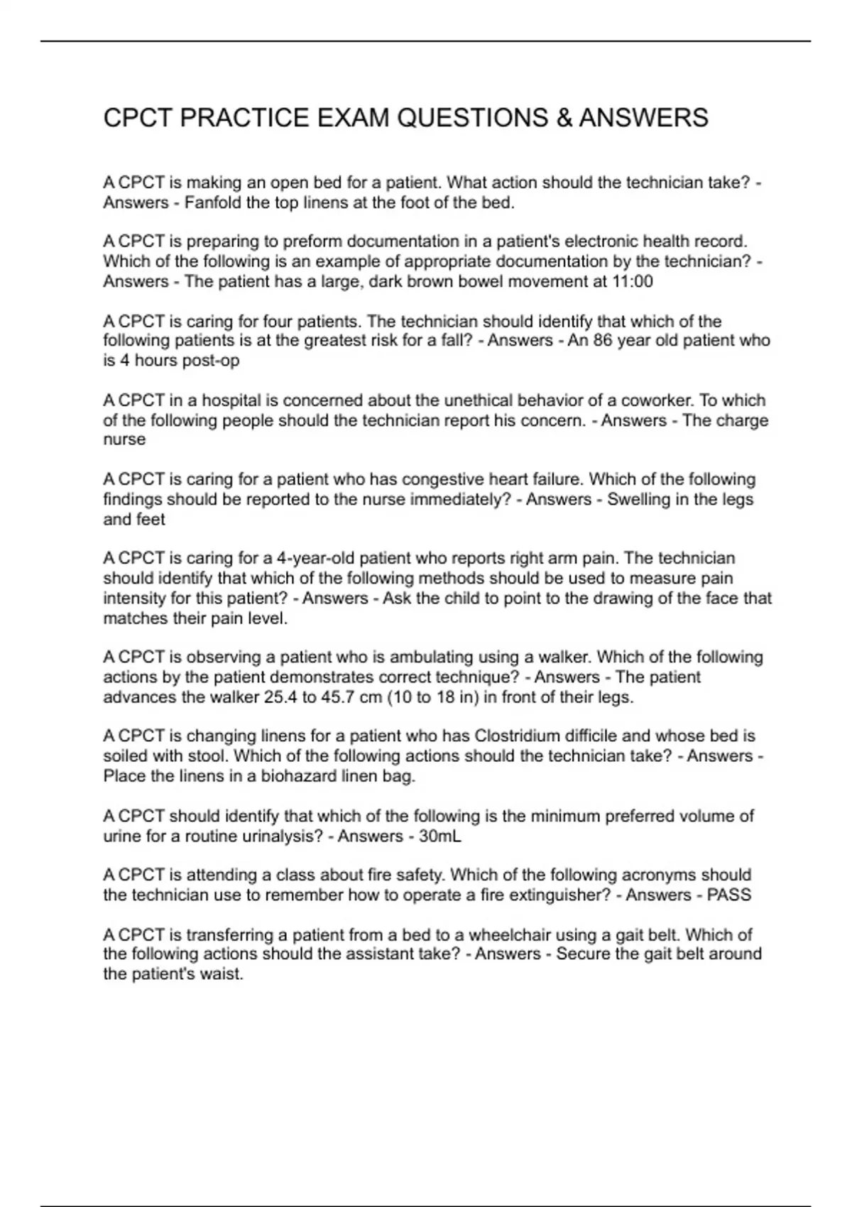 CPCT PRACTICE EXAM QUESTIONS & ANSWERS - Cpct - Stuvia US