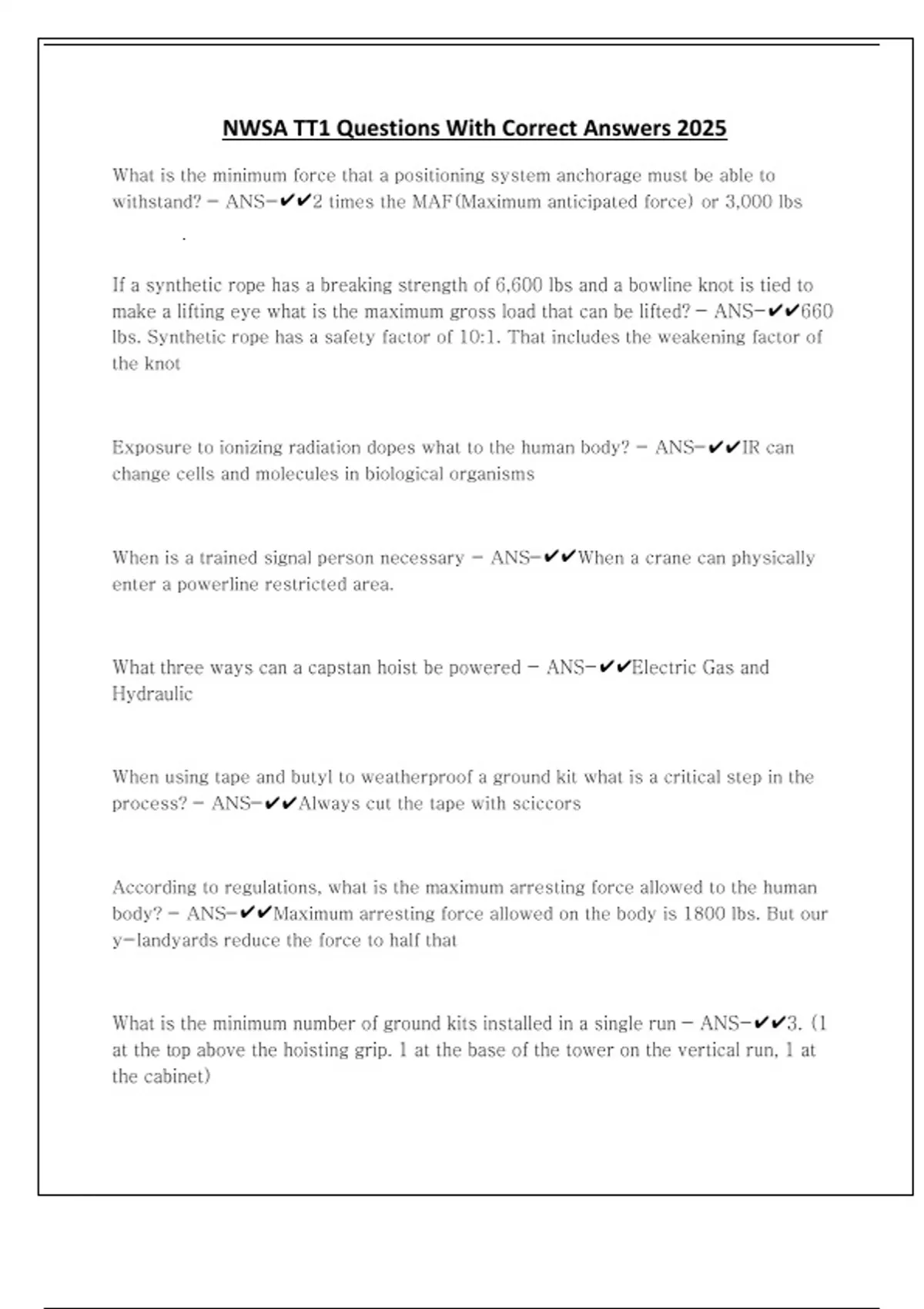 NWSA TT1 Questions With Correct Answers 2025 - NWSA TT1 - Stuvia US