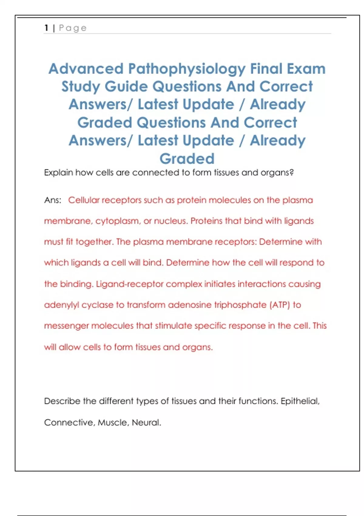Advanced Pathophysiology Final Exam Study Guide Questions And Correct ...