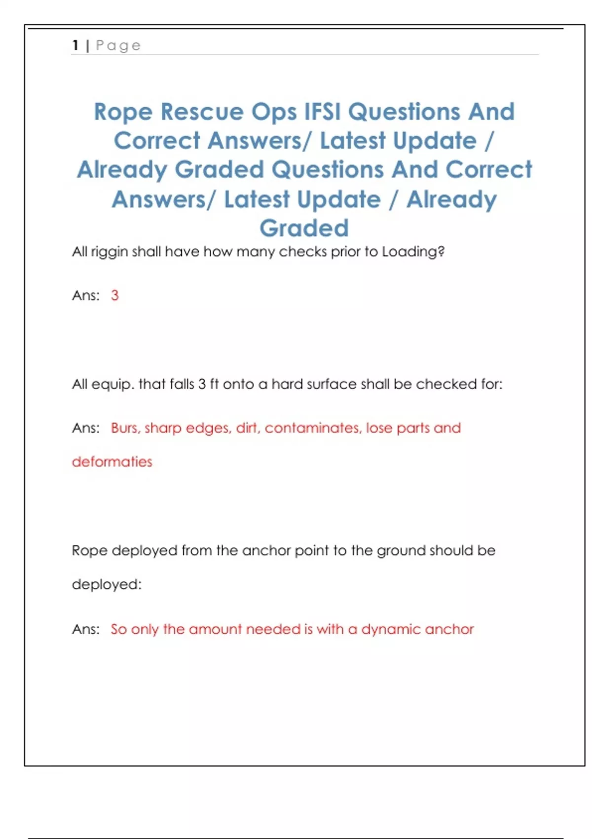 Rope Rescue Ops IFSI Questions And Correct Answers/ Latest Update ...